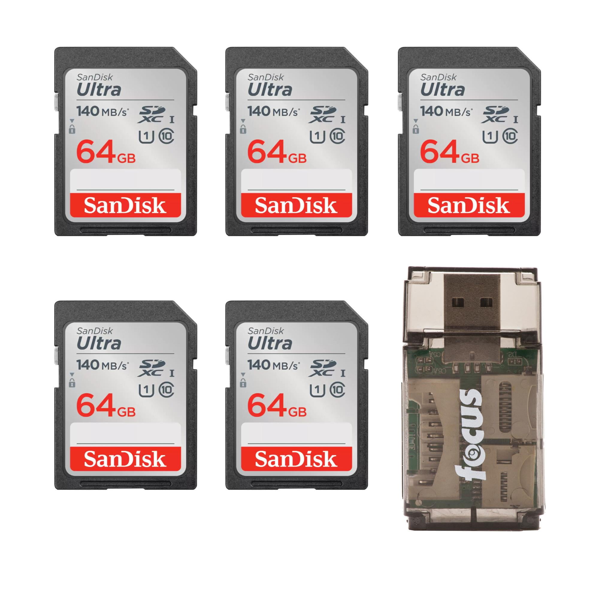 SanDisk 64GB 140 MB/s SDXC Memory Card (5-pack) with All-In-One Card ...