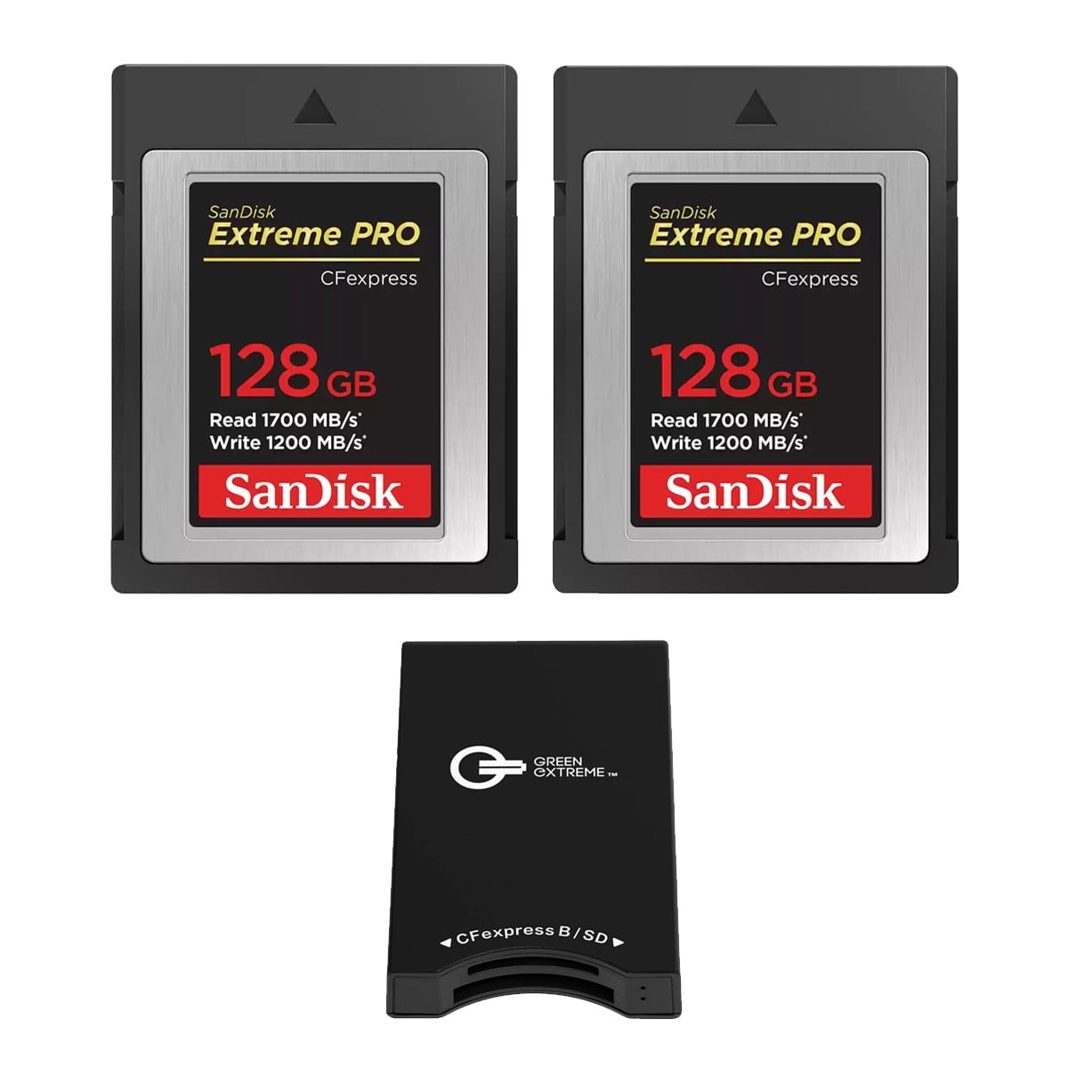 SanDisk Extreme PRO 128GB CFexpress Type-B Memory Card, 2-Pack, Bundle with Green Extreme Dual ...