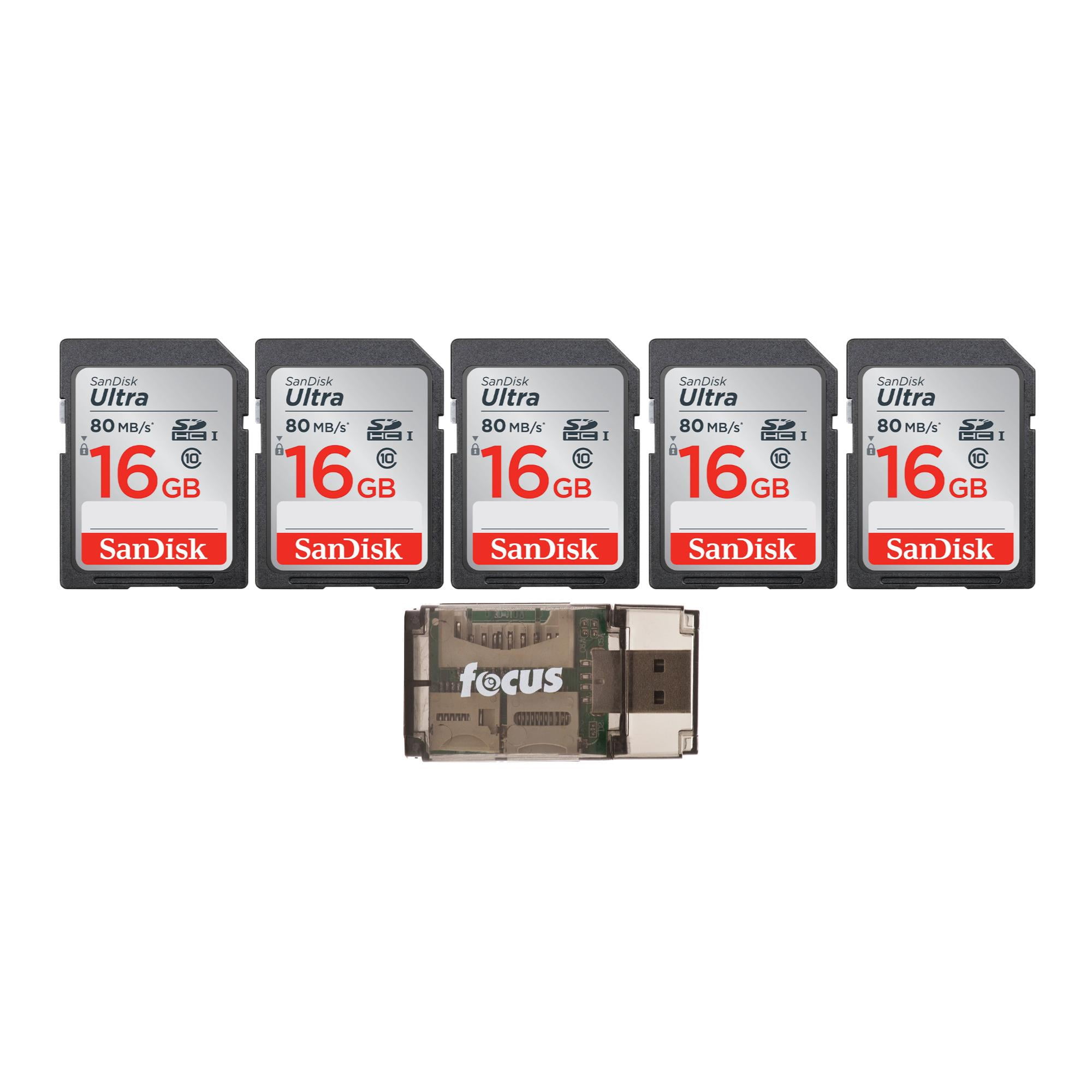 SanDisk Ultra 16GB Class SD Memory Card (5-Pack) with High Speed USB ...