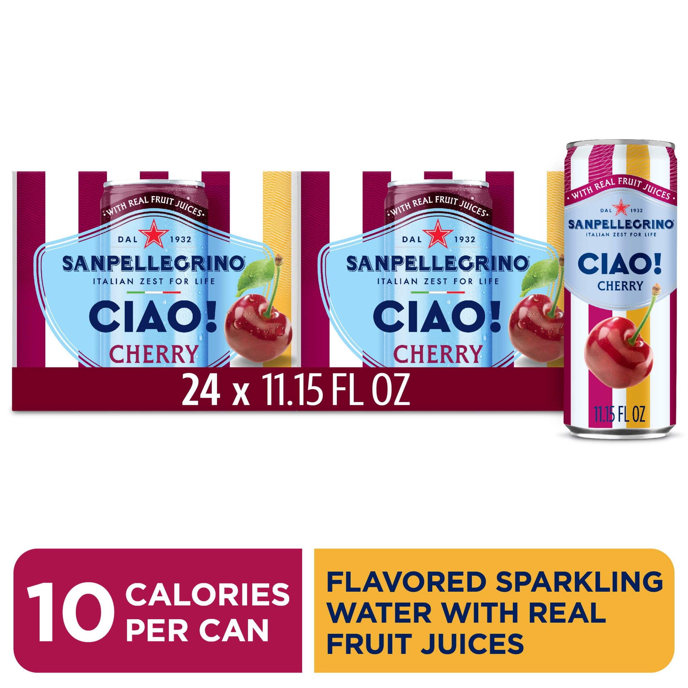 Sanpellegrino CIAO Cherry Sparkling Flavored Water with Real Fruit Juices, 24-Pack - Walmart.com