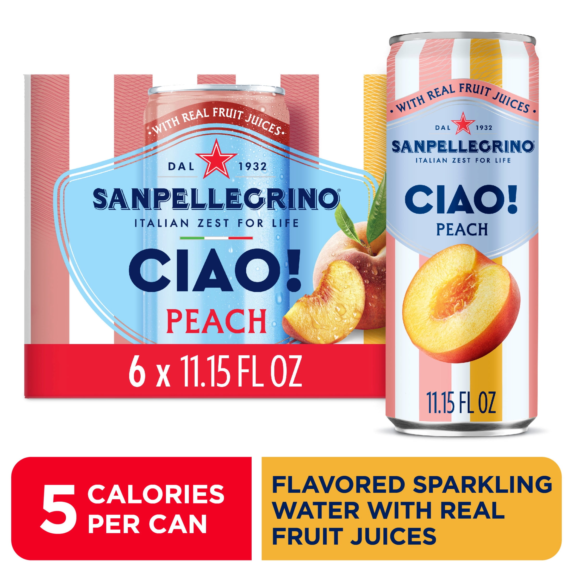 Sanpellegrino CIAO Peach Sparkling Flavored Water with Real Fruit Juices, 6 Pack - Walmart.com
