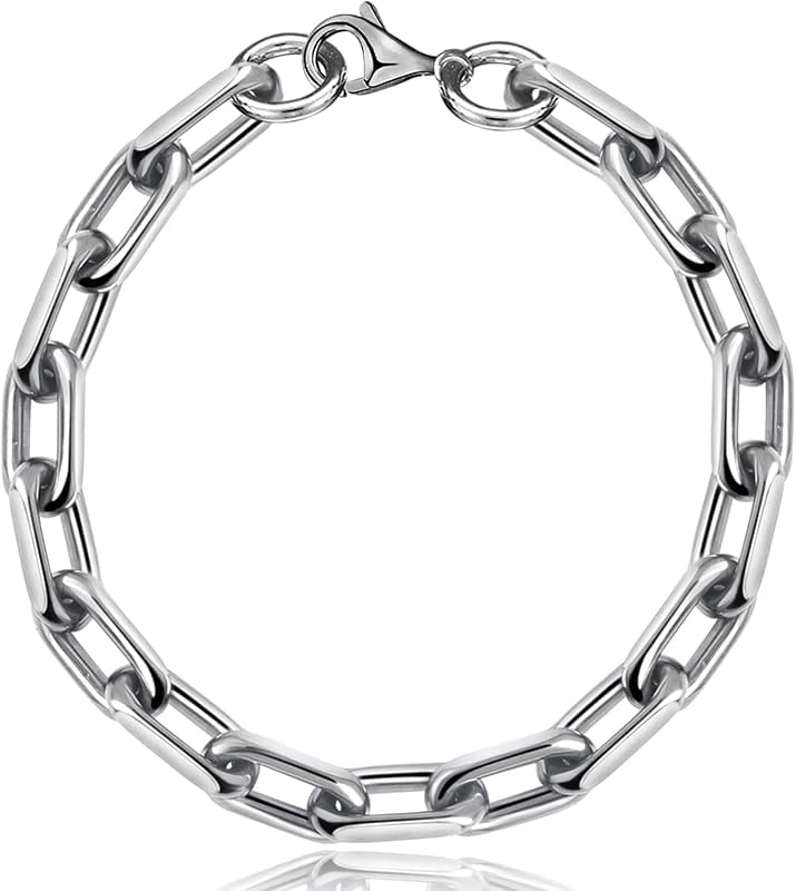 SanThree 8mm TA1 Pure Titanium Oval Square Chain Bracelet, Ultra Thick ...