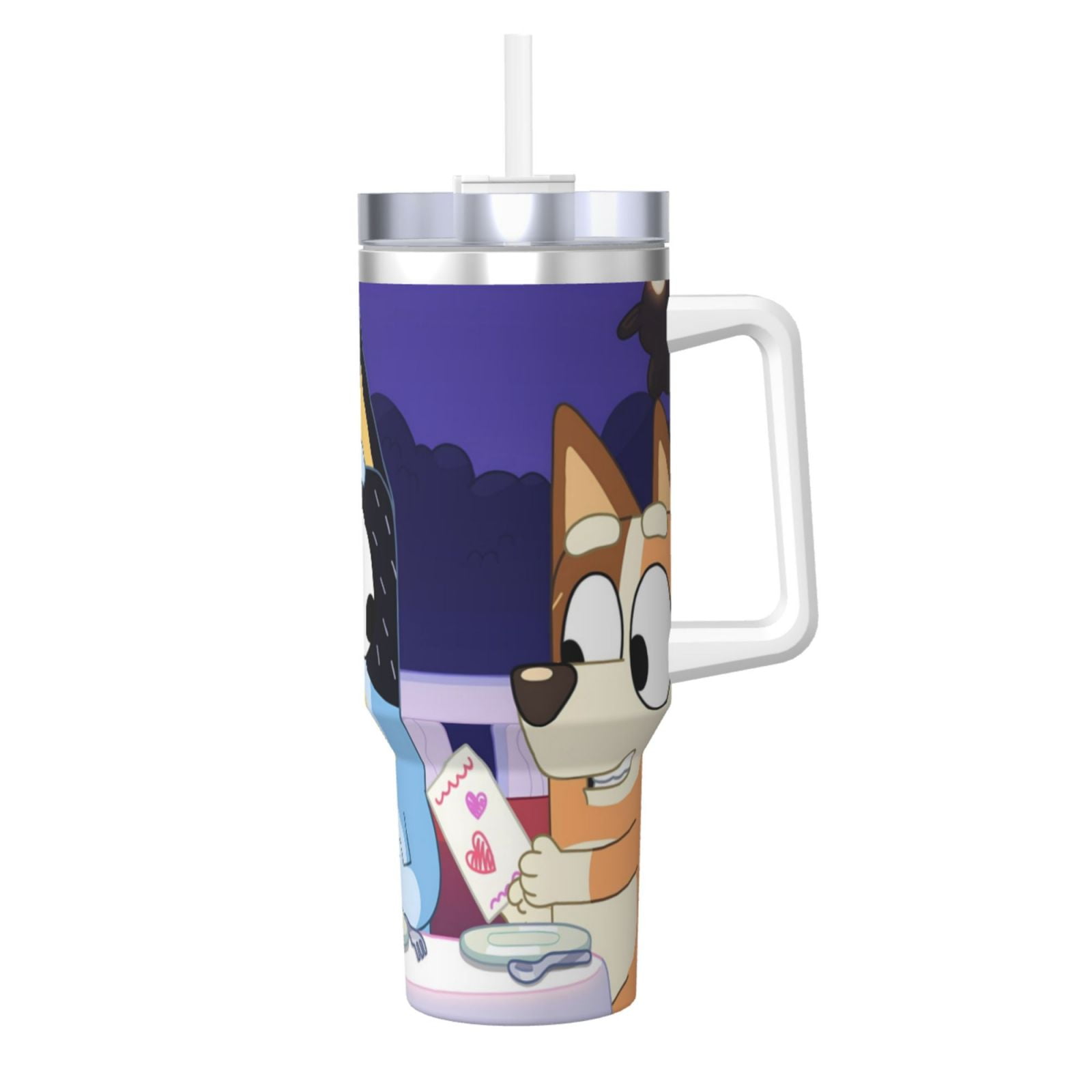 Sanaai Bluey Pattern 40oz Stainless Steel Tumbler with Handle & Straw ...