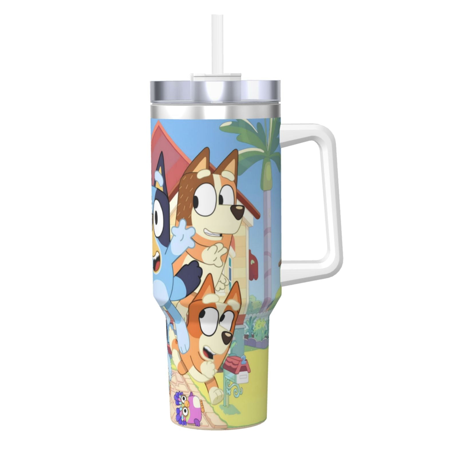 Sanaai Bluey Pattern 40oz Stainless Steel Tumbler with Handle & Straw ...