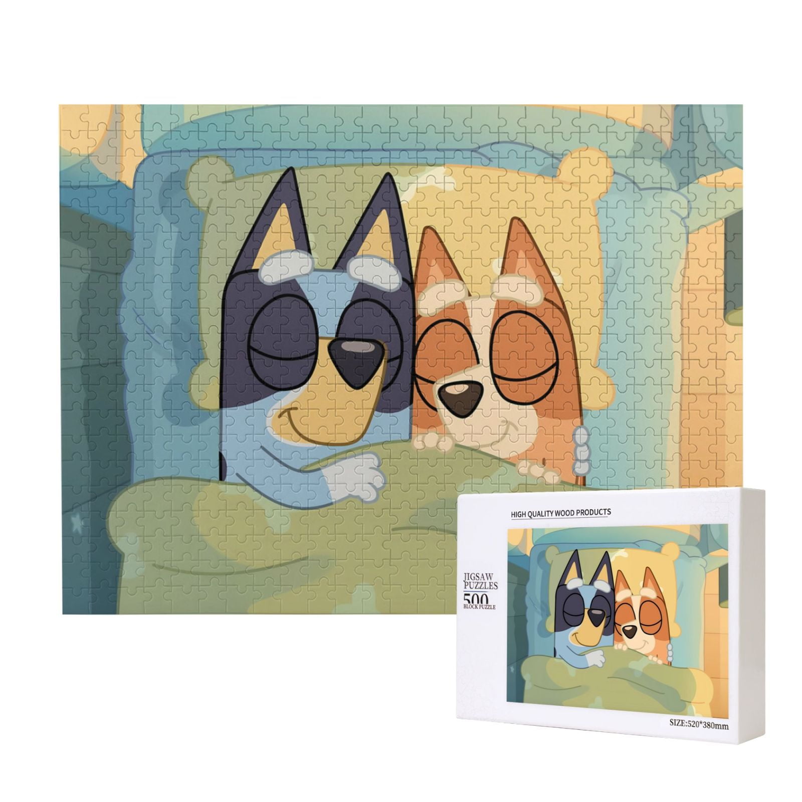 Sanaai Bluey Pattern 500-Piece Wooden Jigsaw Puzzle - Family Fun Puzzle ...