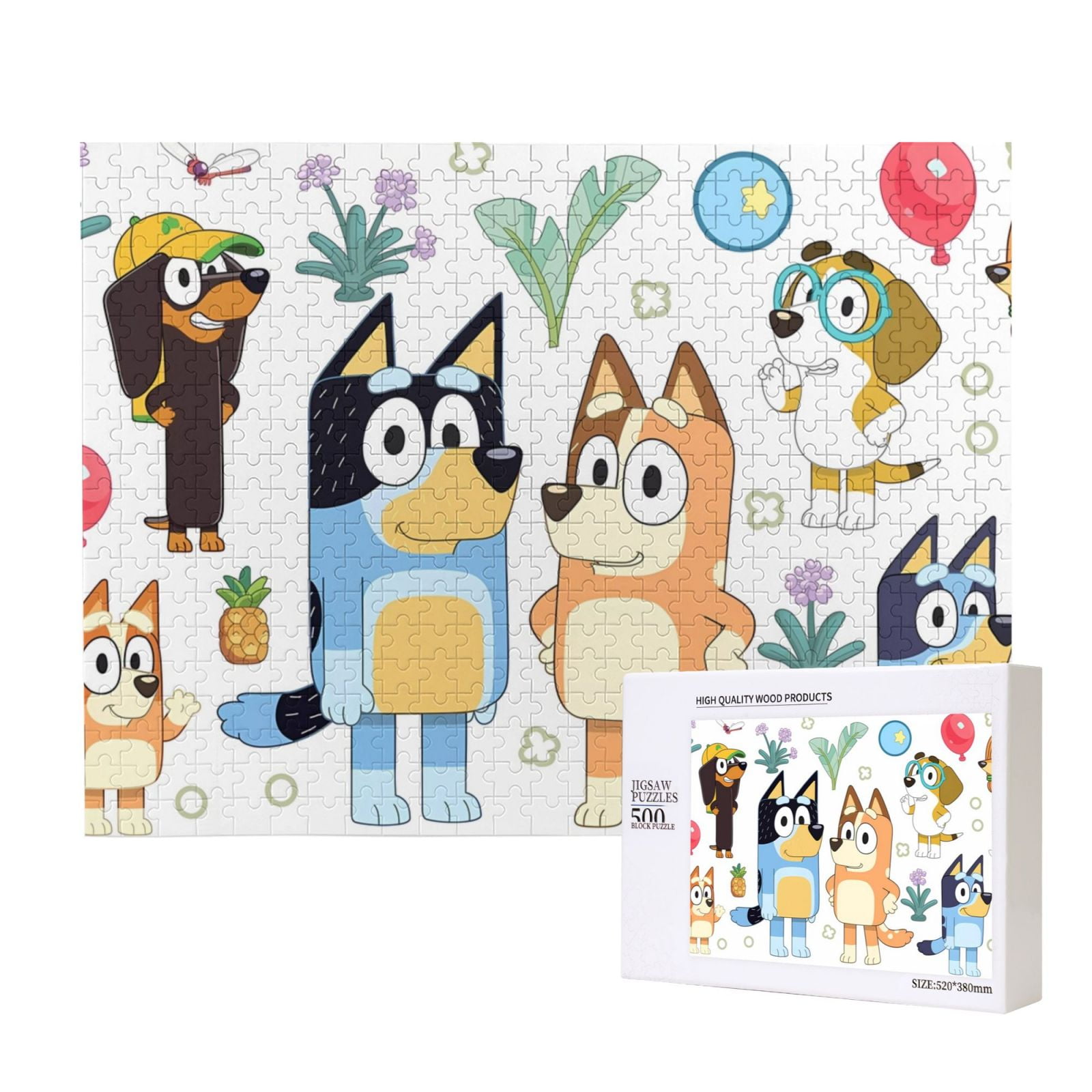 Sanaai Bluey Pattern 500-Piece Wooden Jigsaw Puzzle - Family Fun Puzzle ...
