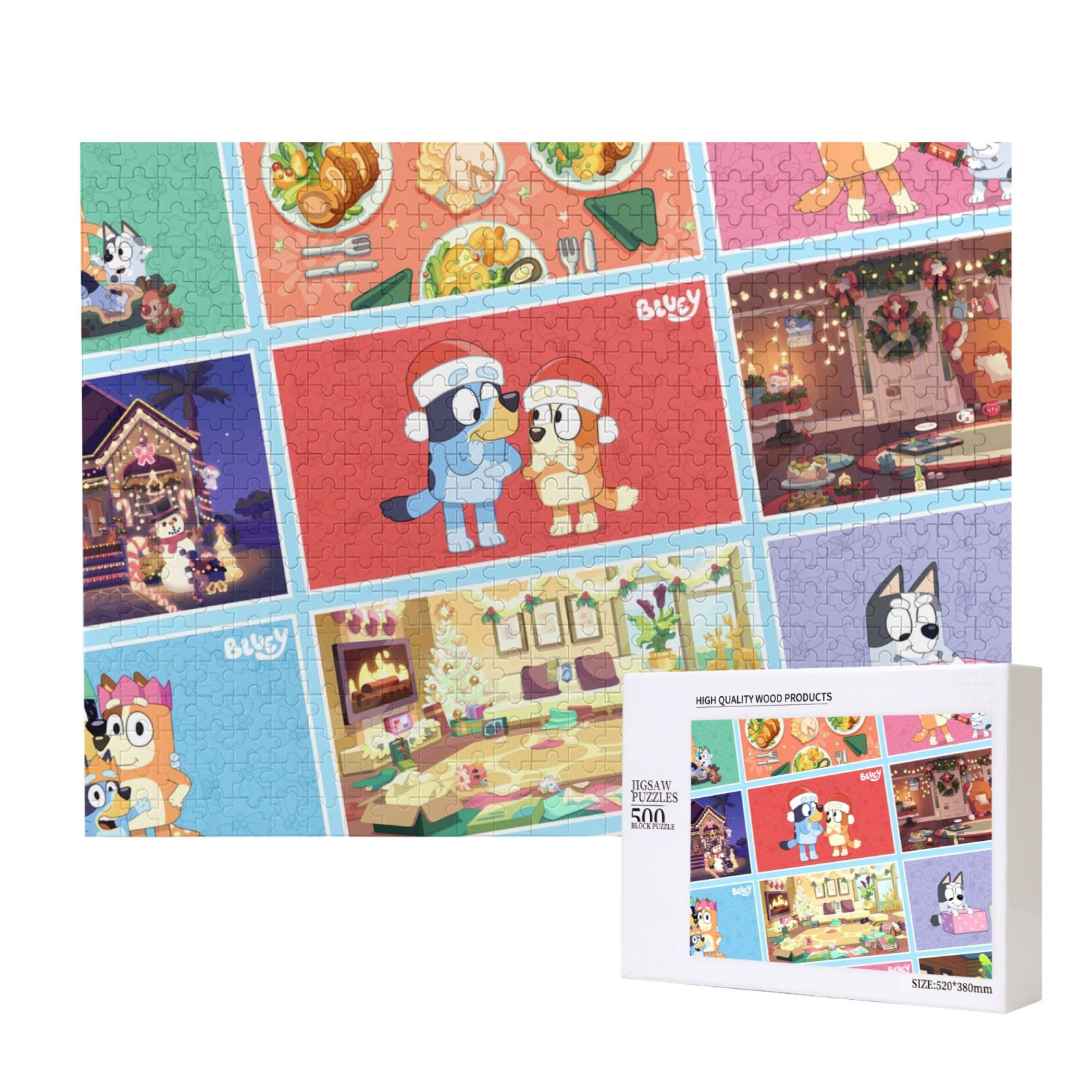 Sanaai Bluey Pattern 500-Piece Wooden Jigsaw Puzzle - Family Fun Puzzle ...
