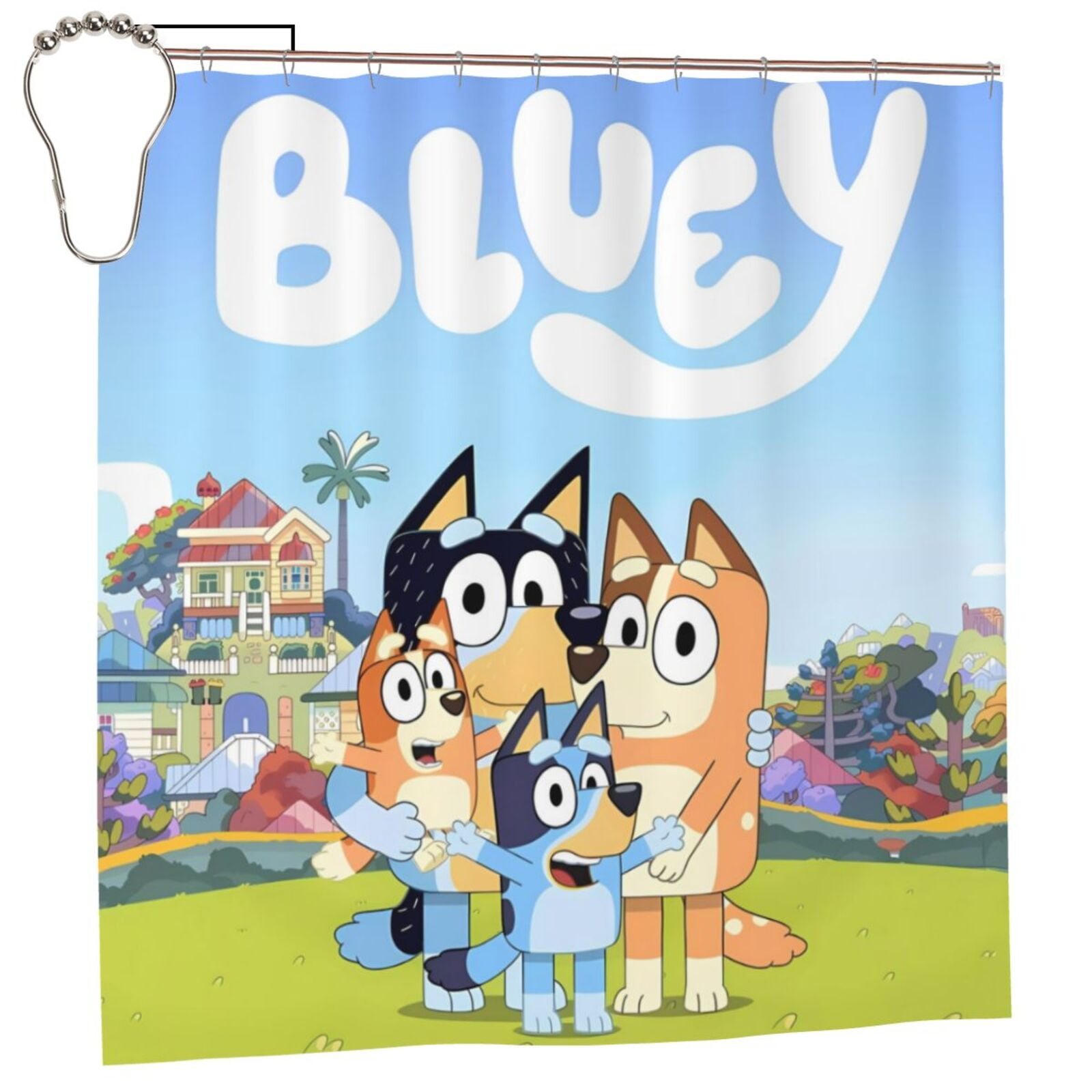 Sanaai Bluey Pattern Waterproof Shower Curtain Set - Fancy Bathroom ...
