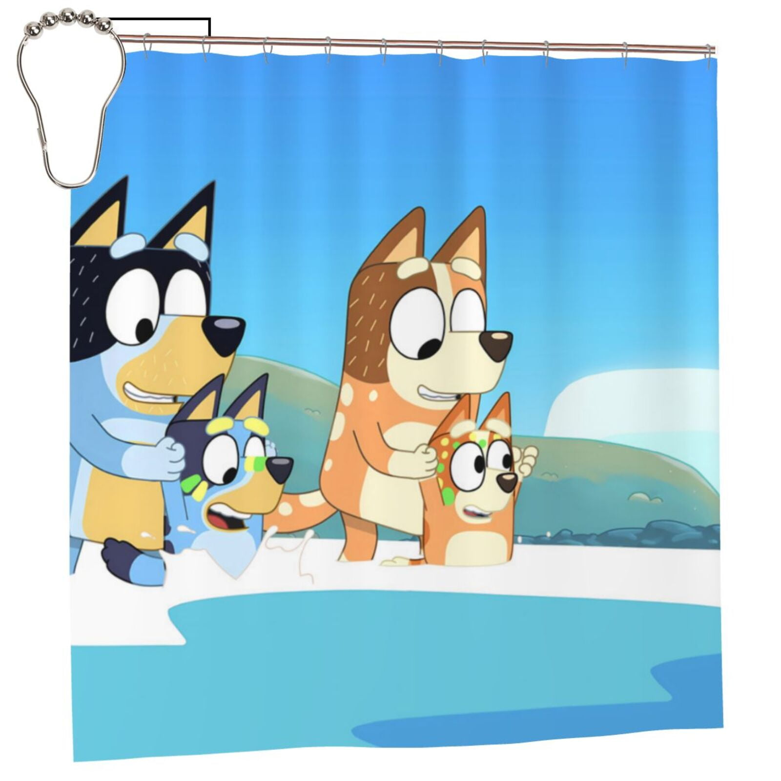 Sanaai Bluey Pattern Waterproof Shower Curtain Set - Fancy Bathroom ...