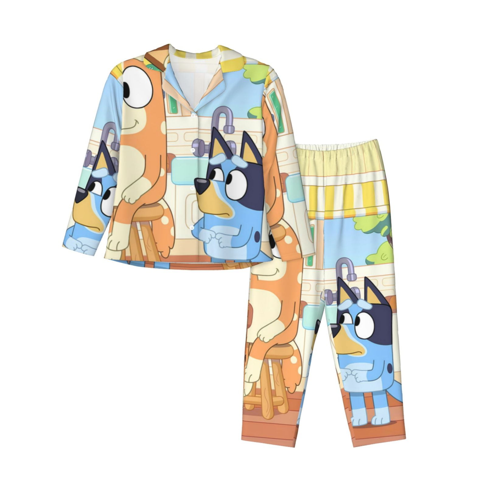 Sanaai Bluey Pattern Women's Long Sleeve Pajama Set - Soft 2-Piece ...