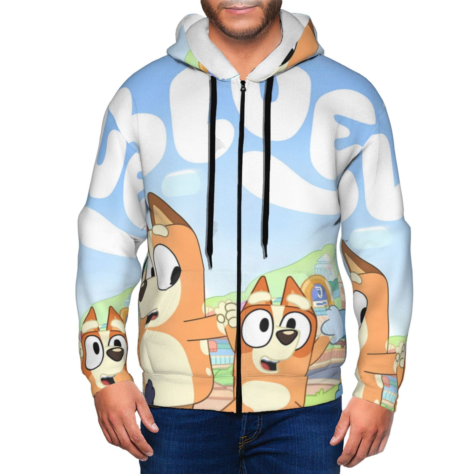 Sanaai Bluey for Men's Full-Zip Hoodie with Kangaroo Pocket - Zip-Up Pullover Sweatshirt for ...