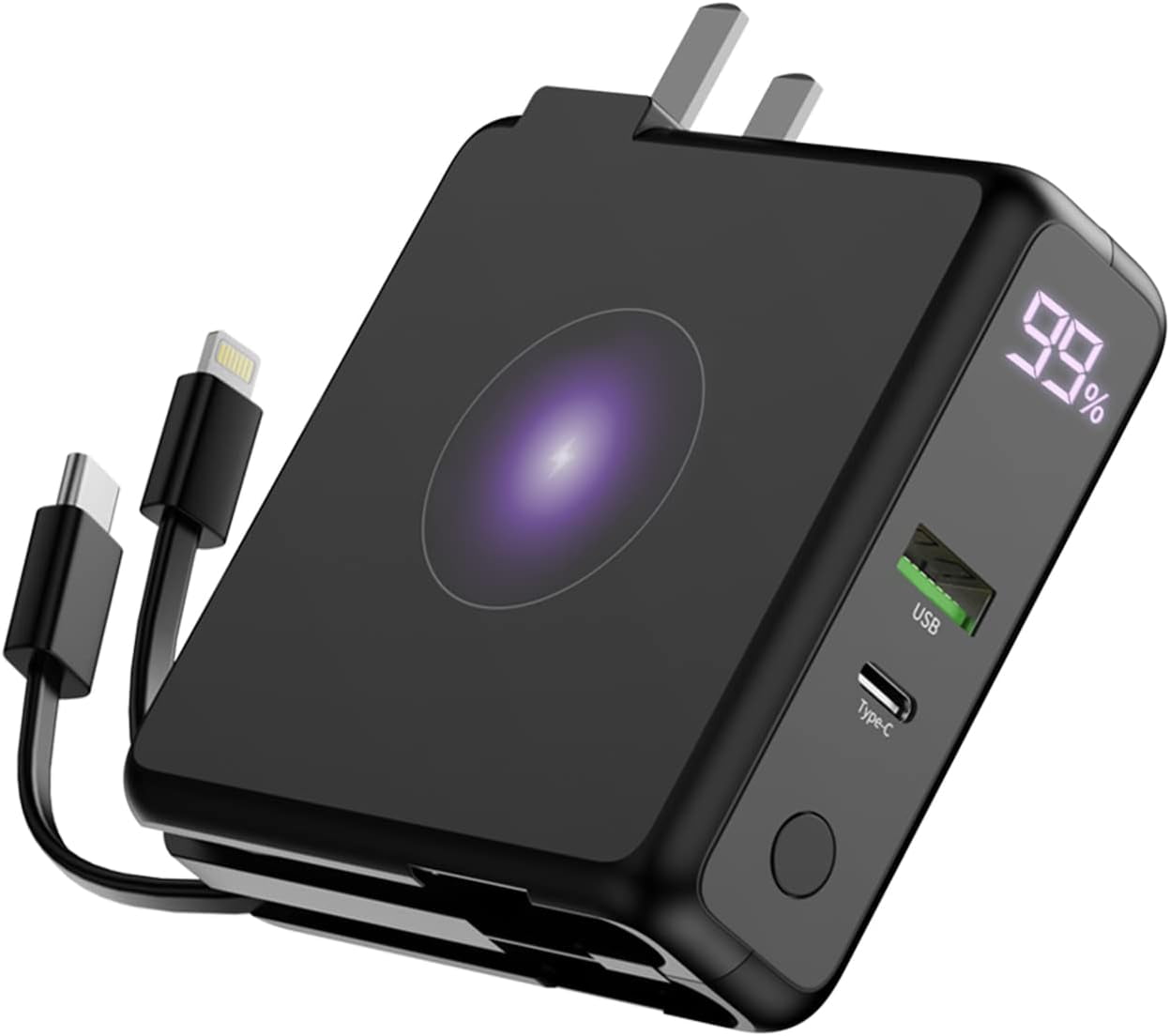 Sanag 10000mAh Portable Charger with AC Plug, Built-in Cables, USB C ...