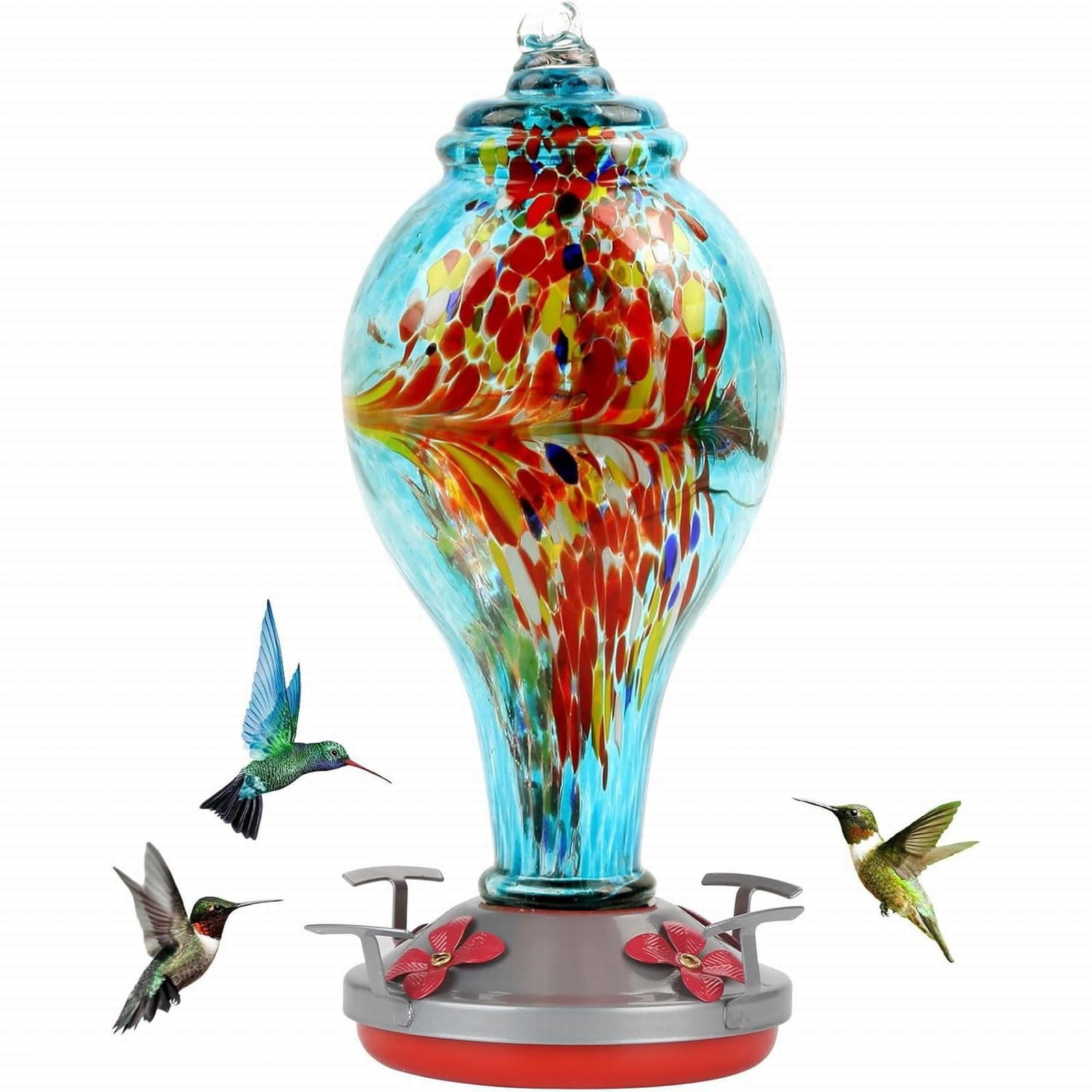 Sanamity Garden Hummingbird Feeders Outdoor Hanging Hand Blown Stained ...
