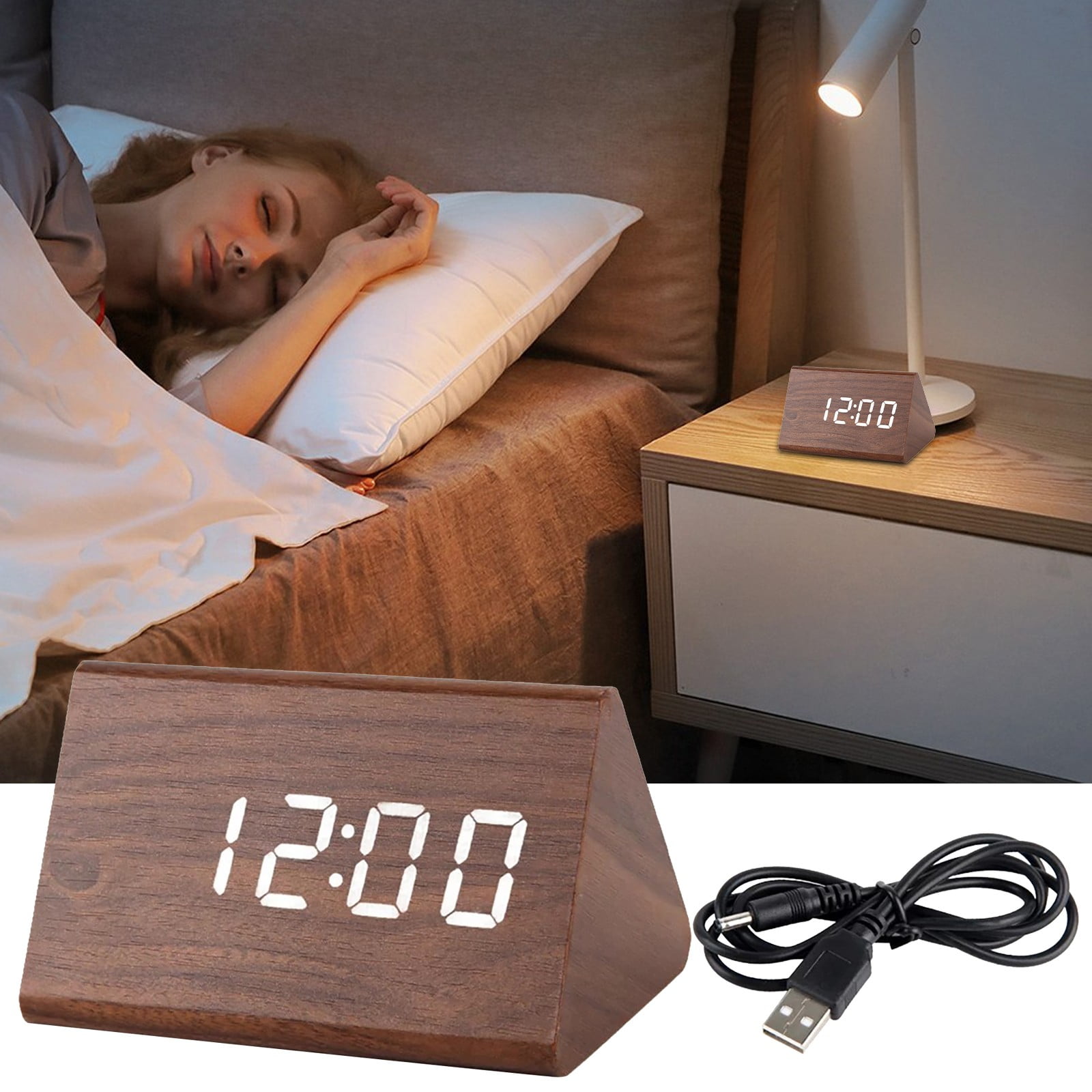 Sanamity Ghost Clock Kid Wooden Led Digital Alarm Clock Desk Voice ...