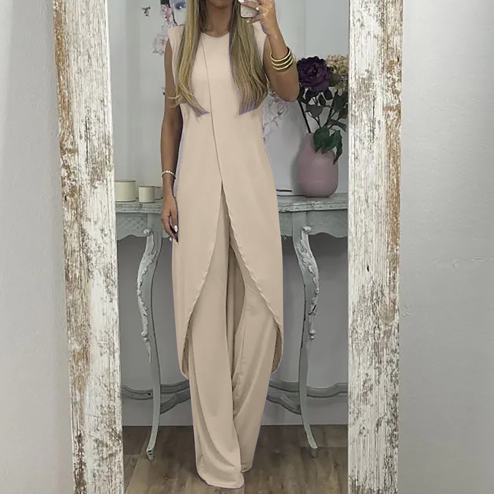 Sanbonepd 7 Colors Mature Women Suit Slit Sleeveless Loose Blouse And ...