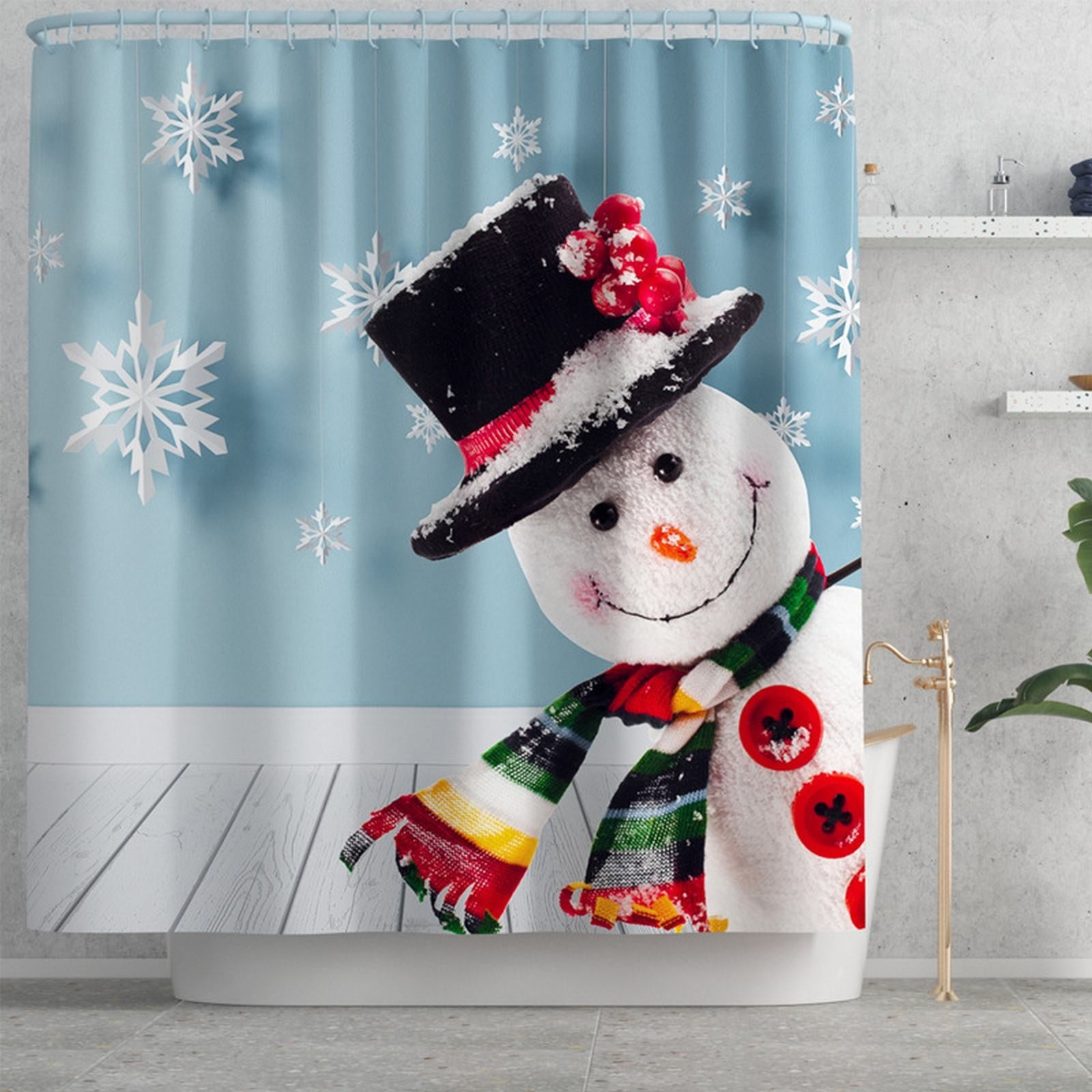 Sanbonepd Christmas Snowman Pattern Bathroom Shower Curtain Mat Sets ...