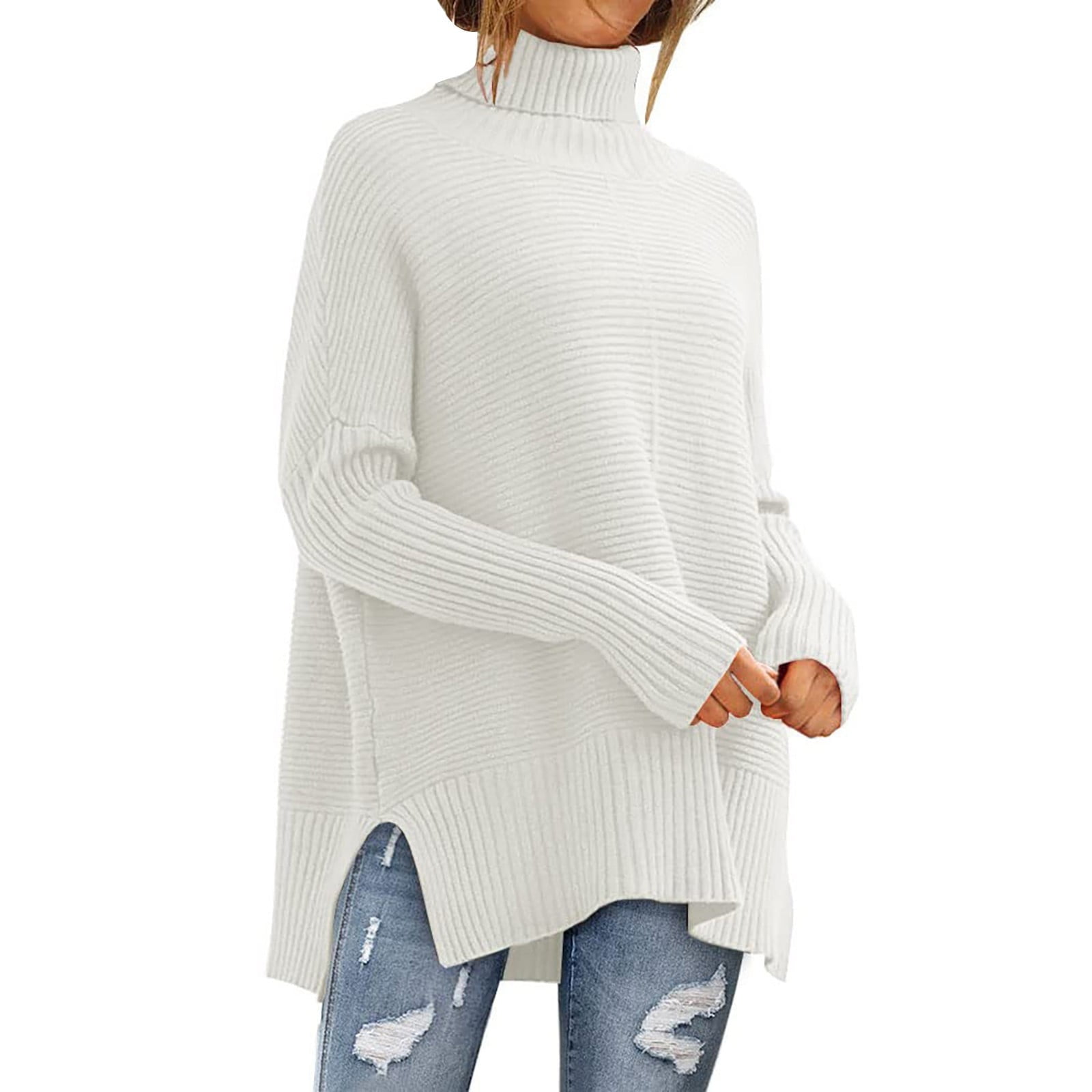 Sanbonepd White Knitted Pullover Sweaters for Women, Womens Sweaters ...