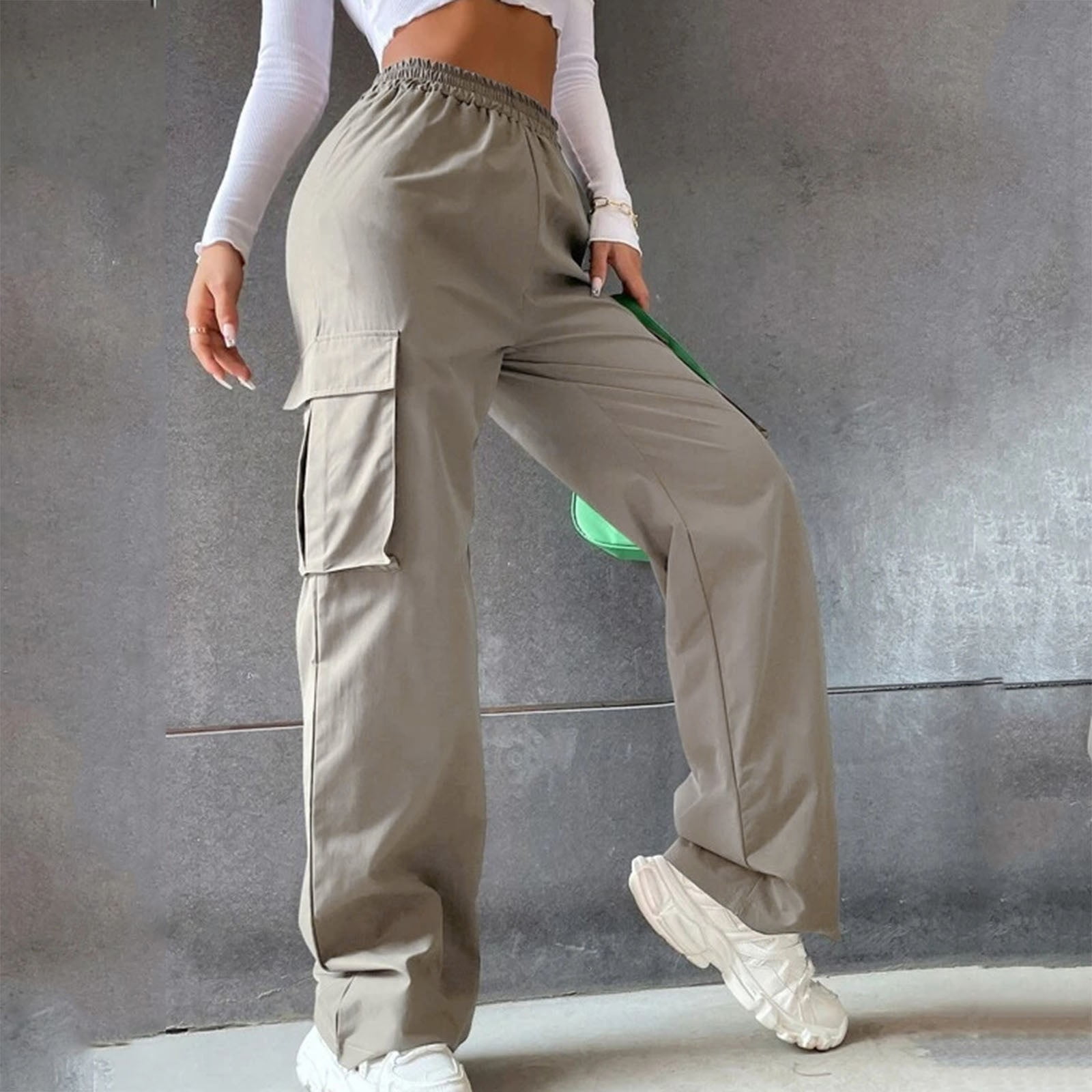 Sanbonepd Women's Pants Belt Less High Waisted Wide Leg Trousers ...