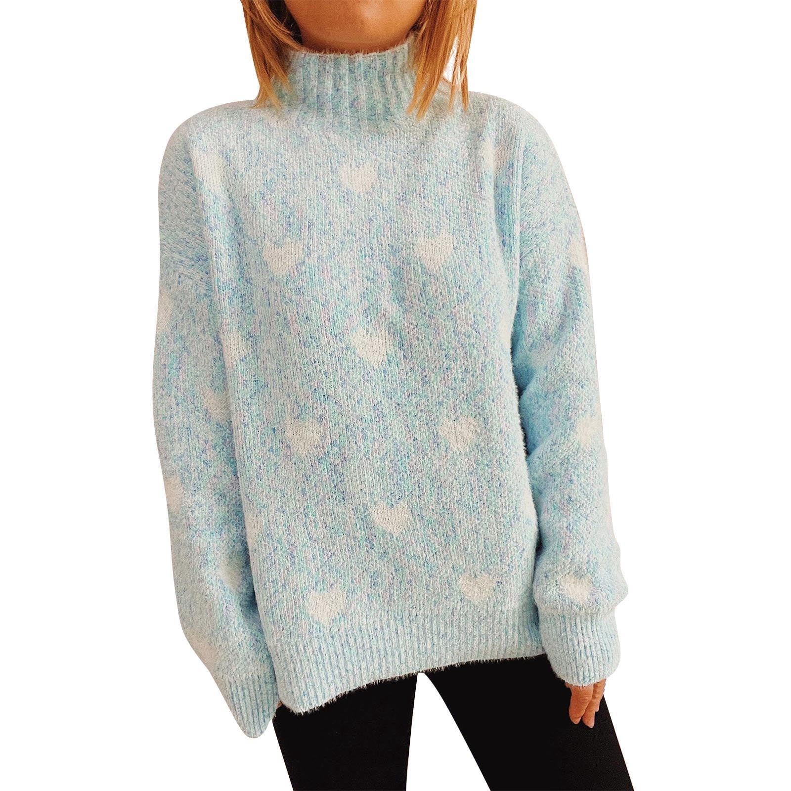 Sanbonepd Womens Sweaters Fall Winter New Half High Neck Love Jacquard ...