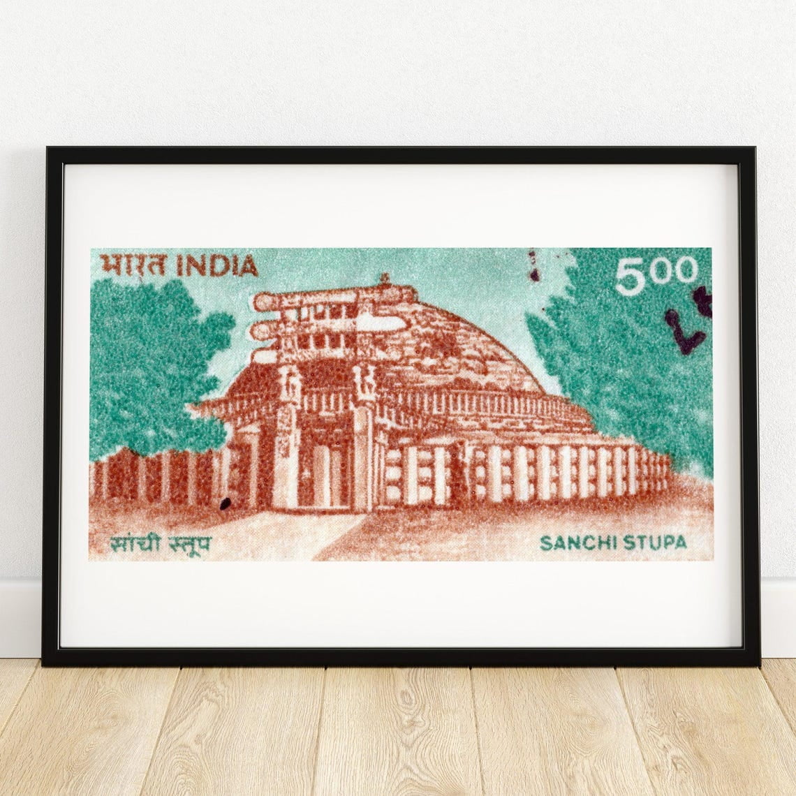 Sanchi Stupa - Vintage India Art - Postage Stamp Print - Aesthetic Wall ...