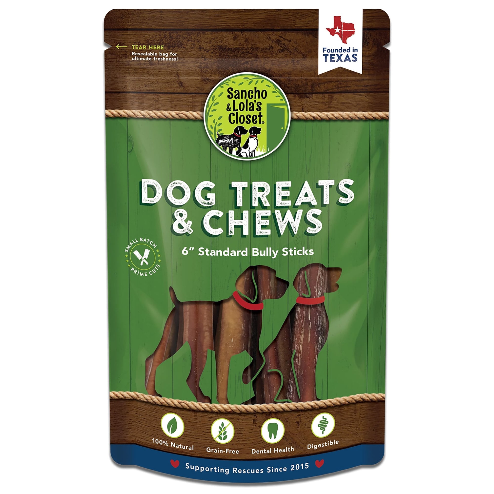 Sancho & Lola's: 6" Bully Sticks - Standard 5 Count - Dog Treat, Low ...