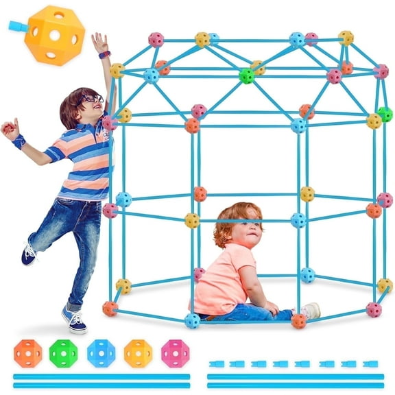 Glow in the Dark Tent Fort Building Kit for Kids-85-Piece STEM ...