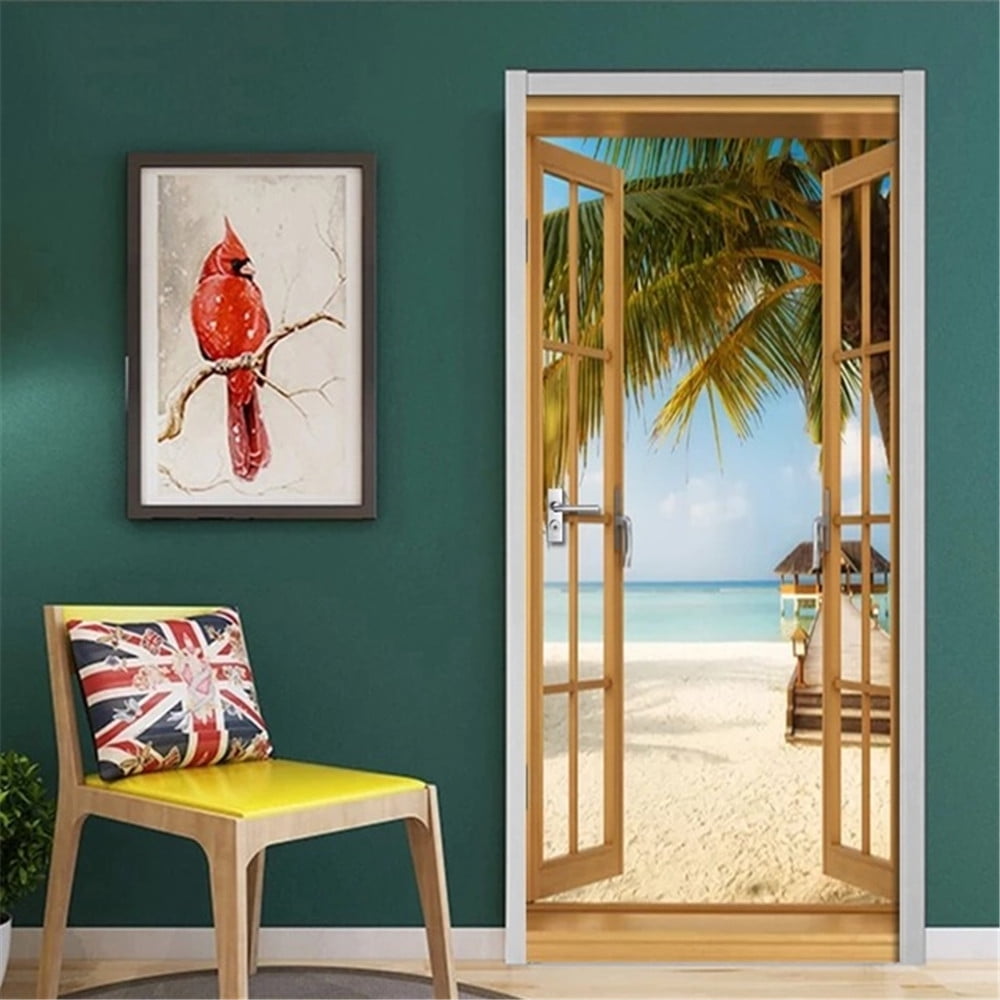 Sand Beach Outside Door Sticker Waterproof Decorative Poster Cupboard ...