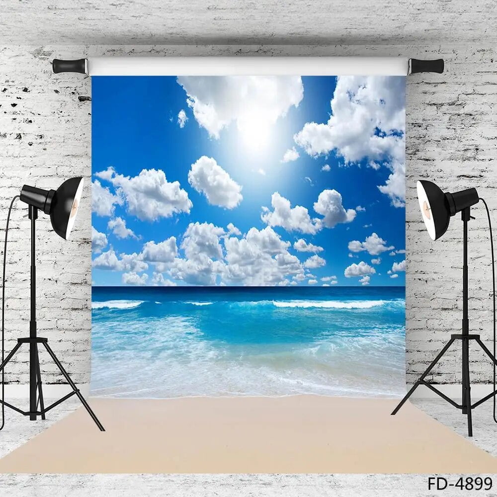 Sand Beach Scenic Sea Wave Ocean Blue Sky Scenery Background Children ...