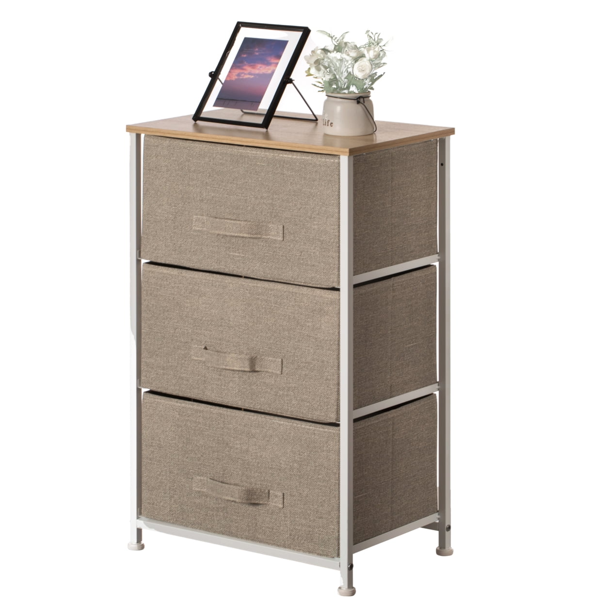 Sand Beige Bins and White Frame Storage Night Chest and Storage Chest ...