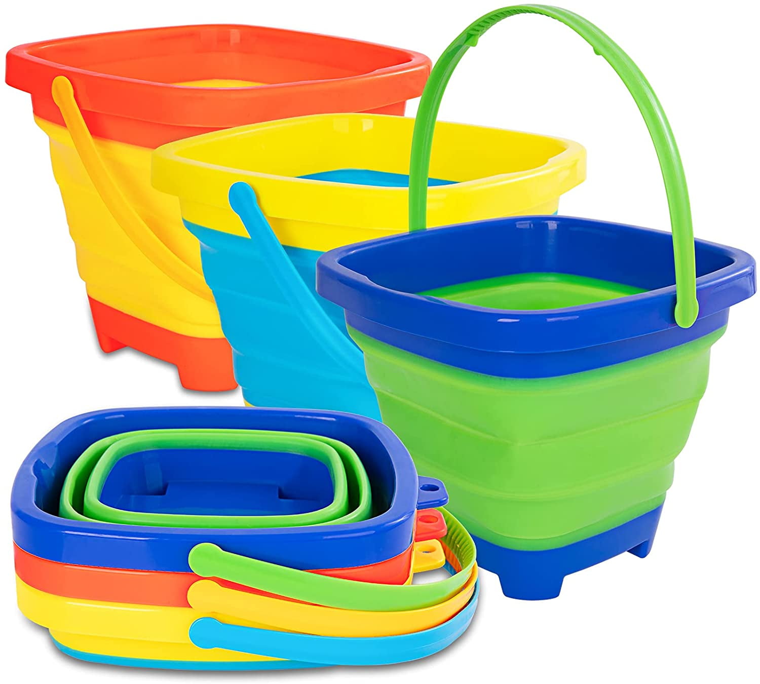 Sand Bucket Beach Bucket Pail, 3 Pack Collapsible Bucket Kids Sand Pail ...