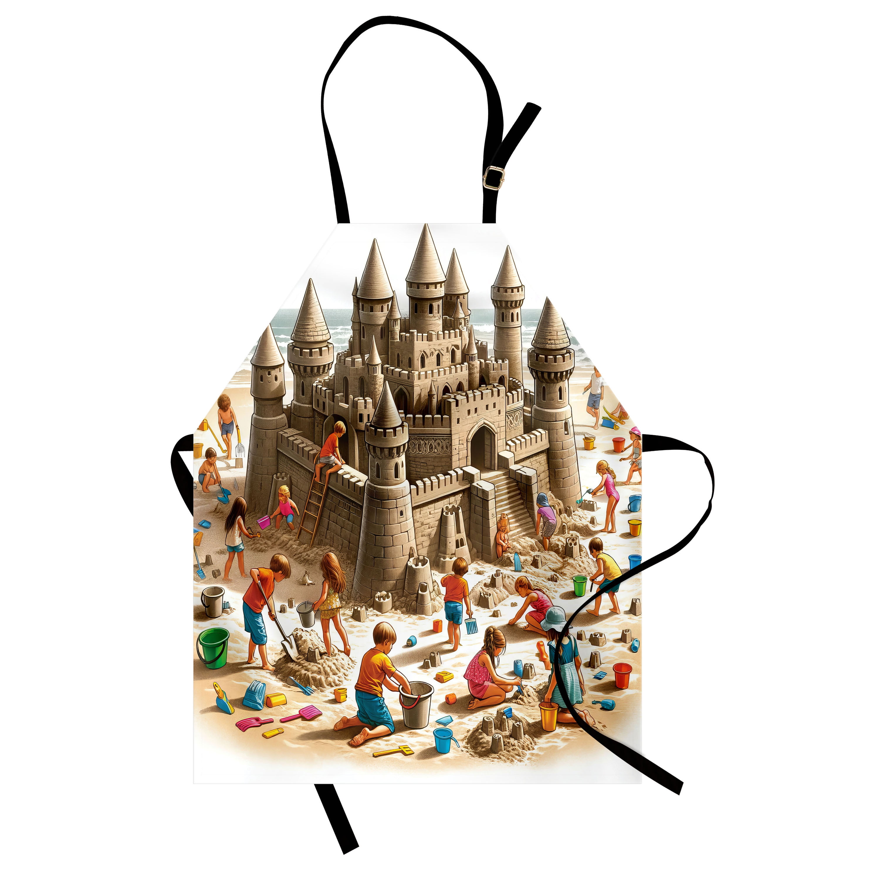 Sand Castle Apron, Funny Cartoon Design of Playing and Building on the ...