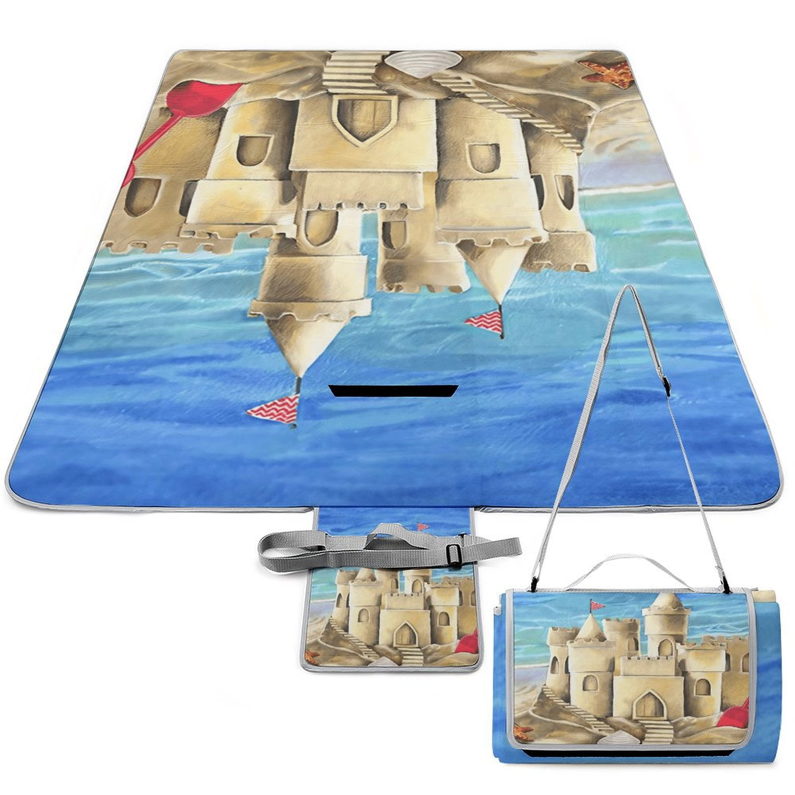 Sand Castle Beach Christmas Square Picnic Mat Waterproof Beach Mat ...