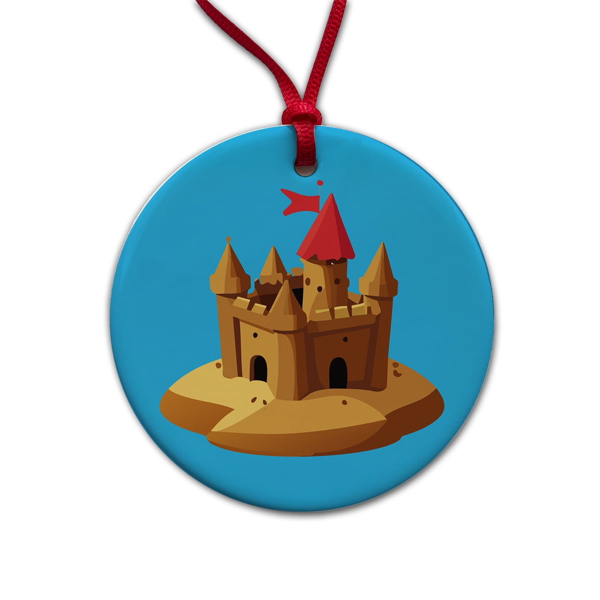 Sand Castle Beach Christmas Tree Holiday Round Ceramic Ornament ...