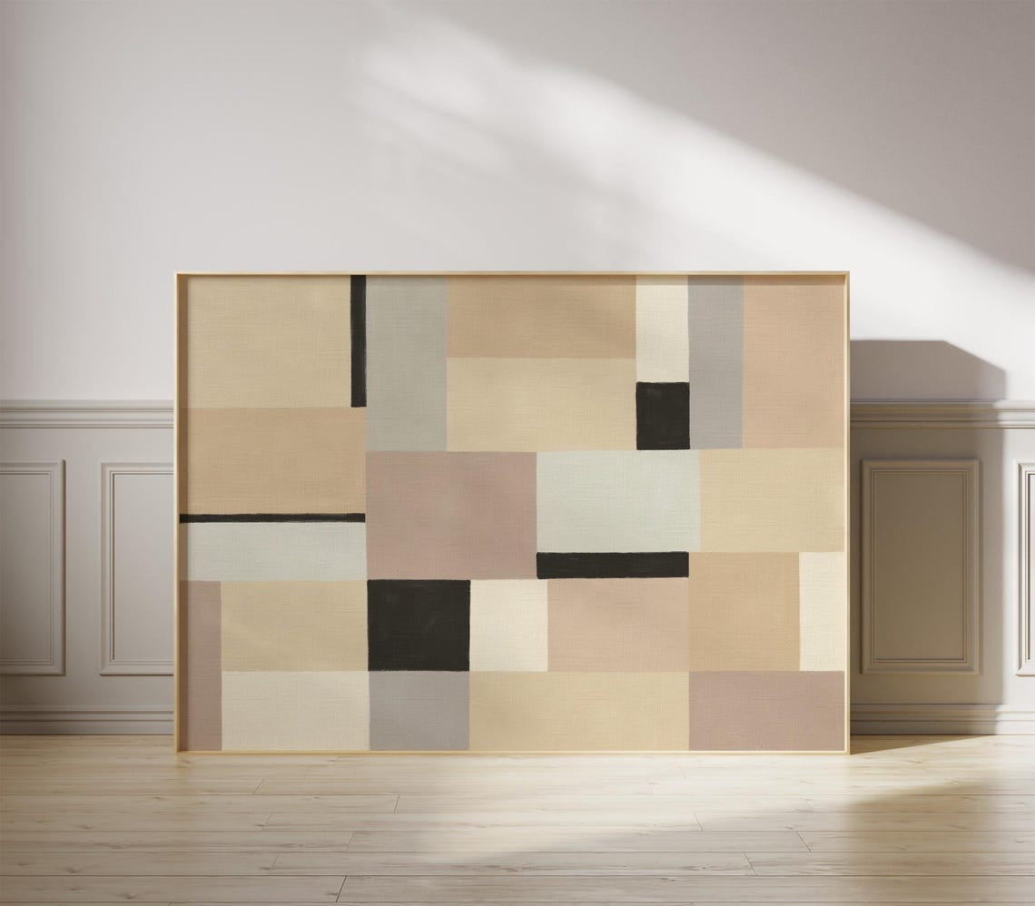 Sand Color Geometric Abstract Art - Modern Patchwork Painting - Beige ...
