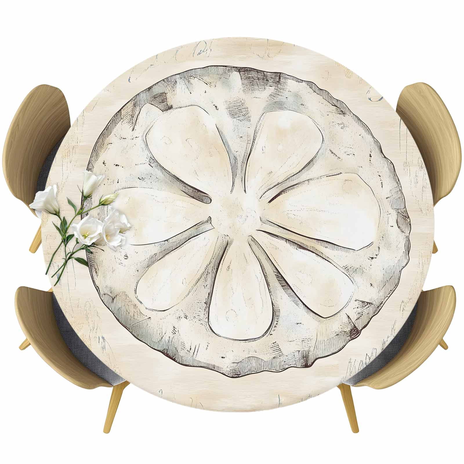 Sand Dollar Coastal Round Tablecloth 45-54 Inch Round Fitted Table ...