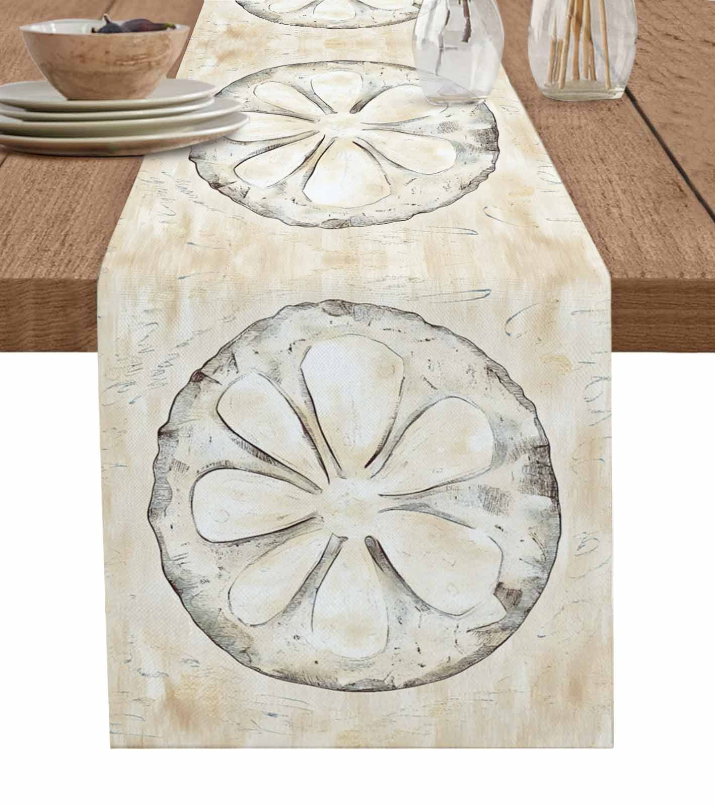 Sand Dollar Coastal Table Runner 108 Inches, Summer Beach Beige Sea Bed ...