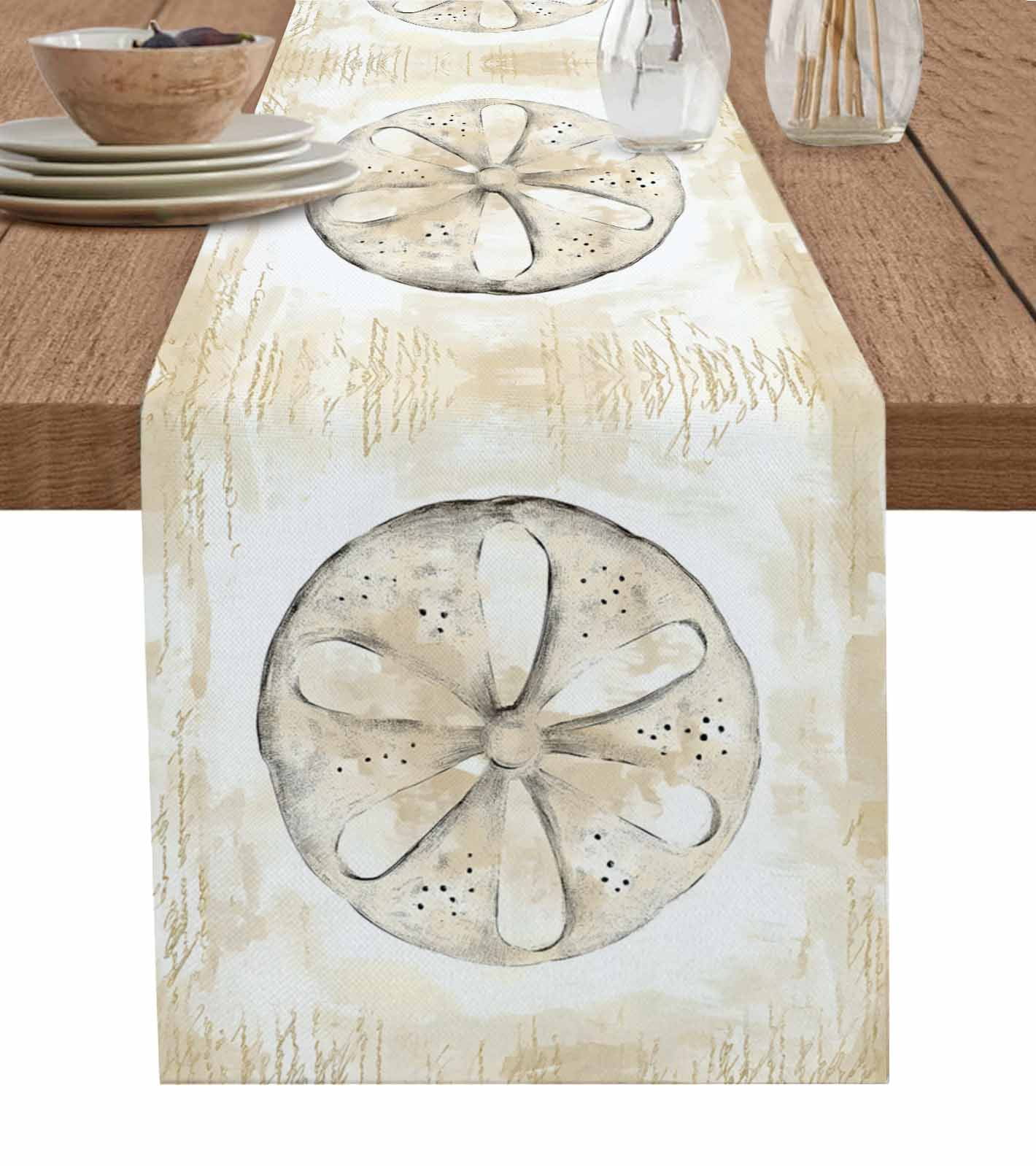Sand Dollar Coastal Table Runner 72 Inches, Summer Beach Beige Ocean ...