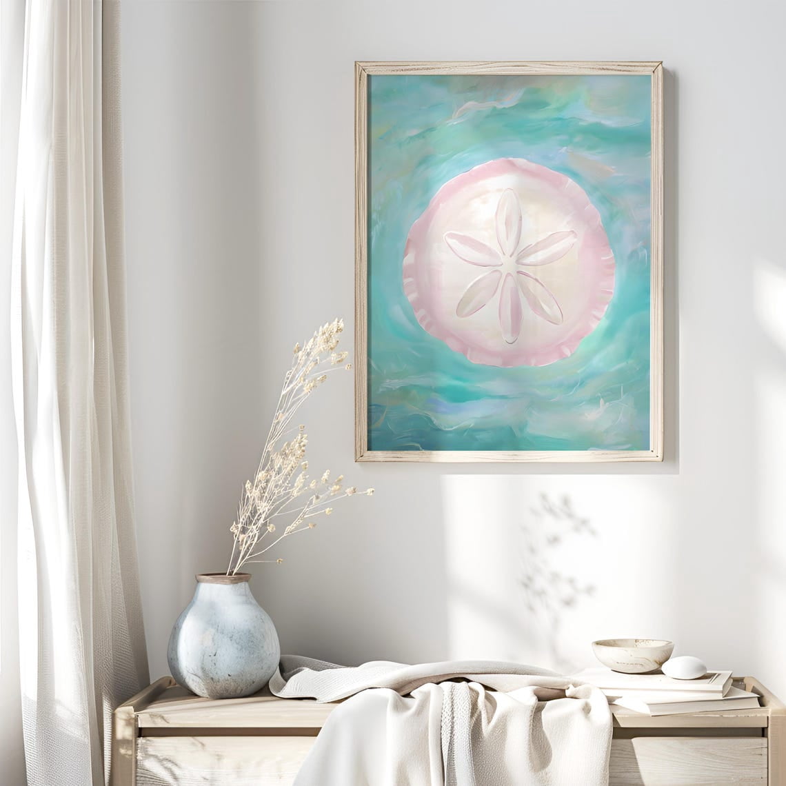Sand Dollar Print, Pink Teal Beachy Wall Art, Summer Beach House Decor ...