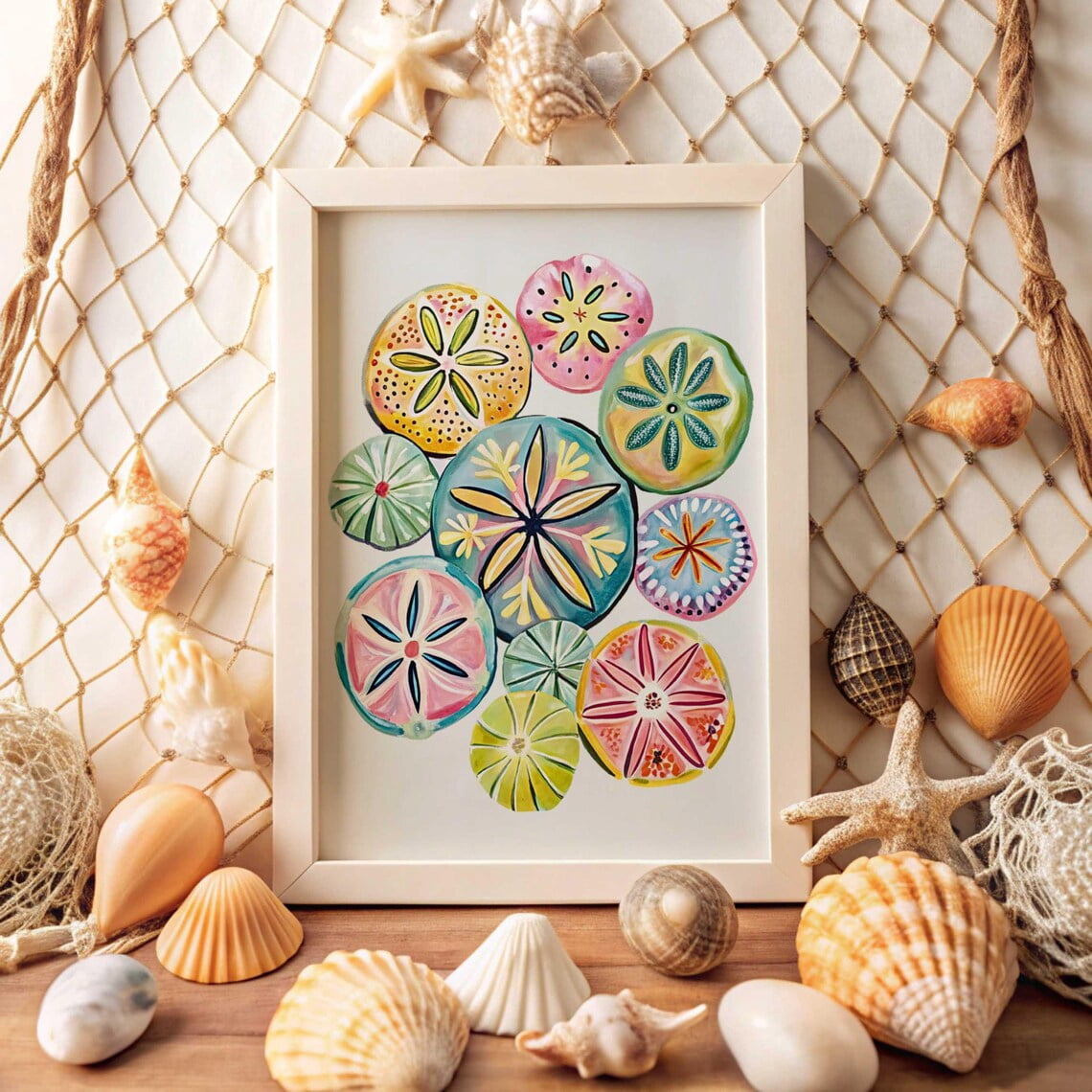 Sand Dollars Painting Colorful Pastel Abstract Coastal Beach House Wall ...