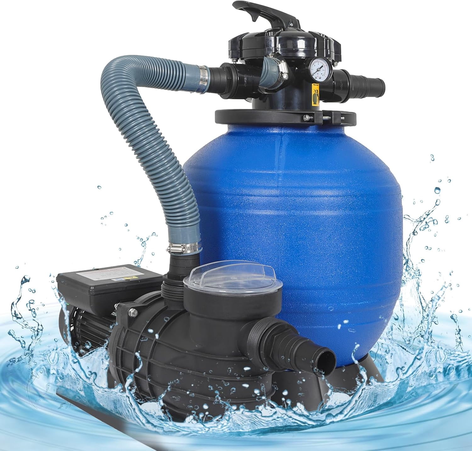 14in Sand Filter Pump for Above Ground Pool with 6-Way Multi-Port Valve ...