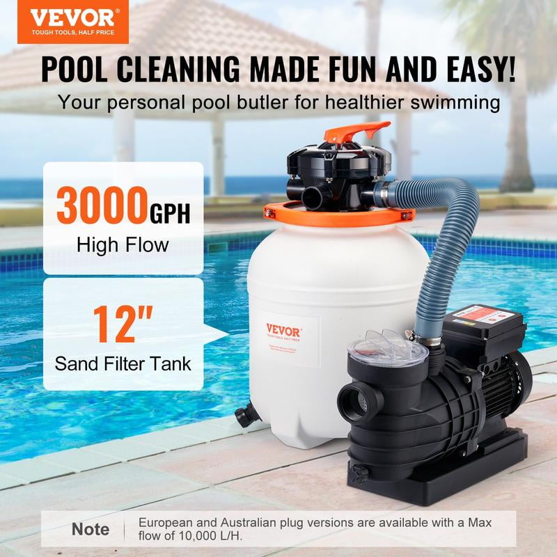 Sand Filter Pump for Above Ground Pools, 10-16 Inch, 1585-3500 GPH, 1 ...