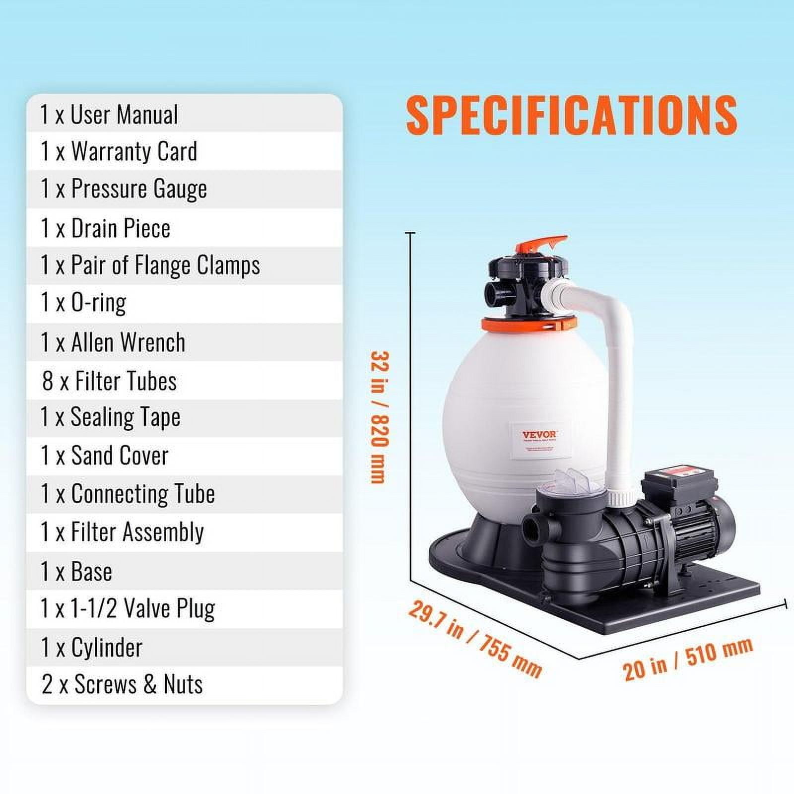 Sand Filter Pump for Above Ground Pools, Max 16-inch / 3500 GPH / 1 HP ...