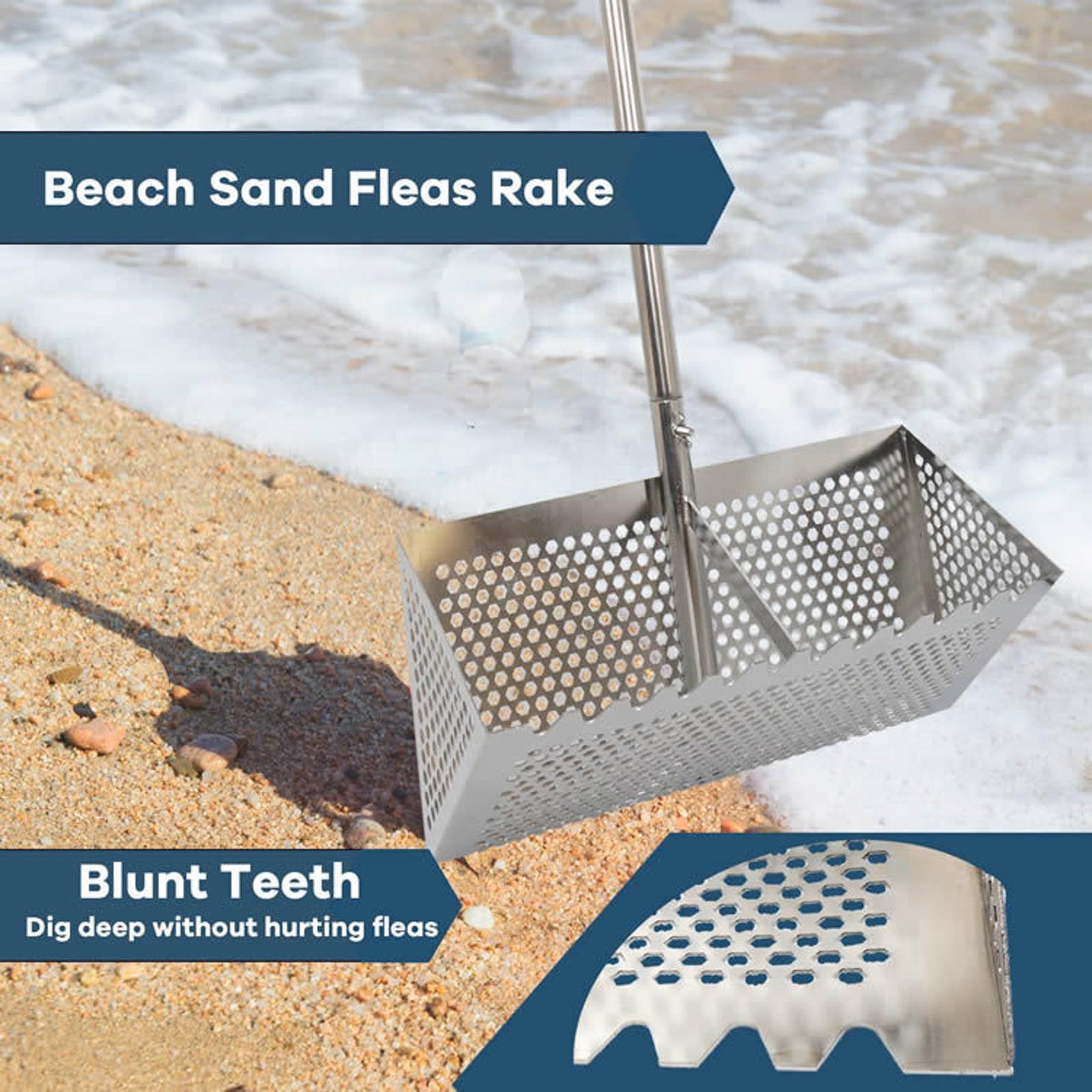 Sand Flea Rake Stainless Steel Beach Sand Tooth Wide Detachable Long ...