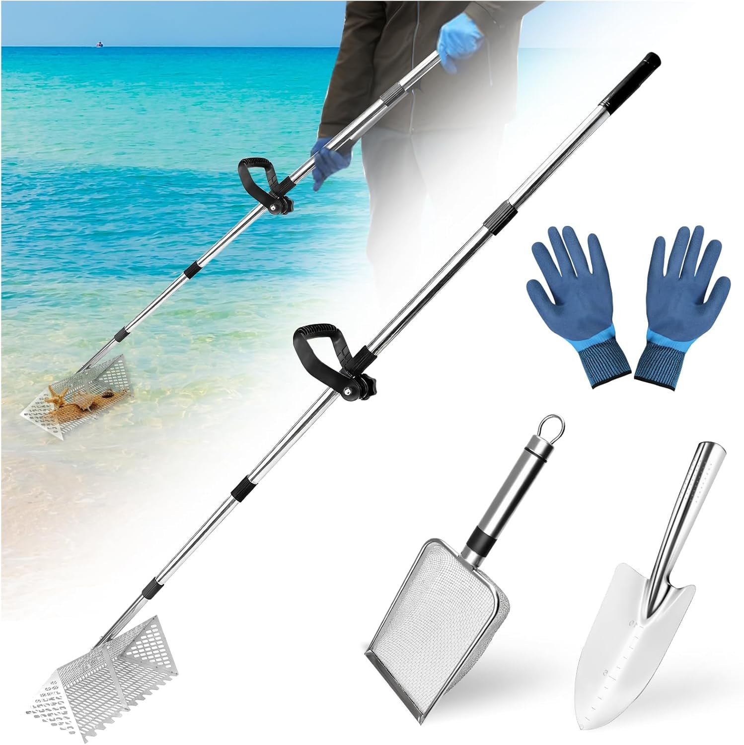 Sand Fleas Rake with Detachable Long Handle for Beach, Shark Tooth ...