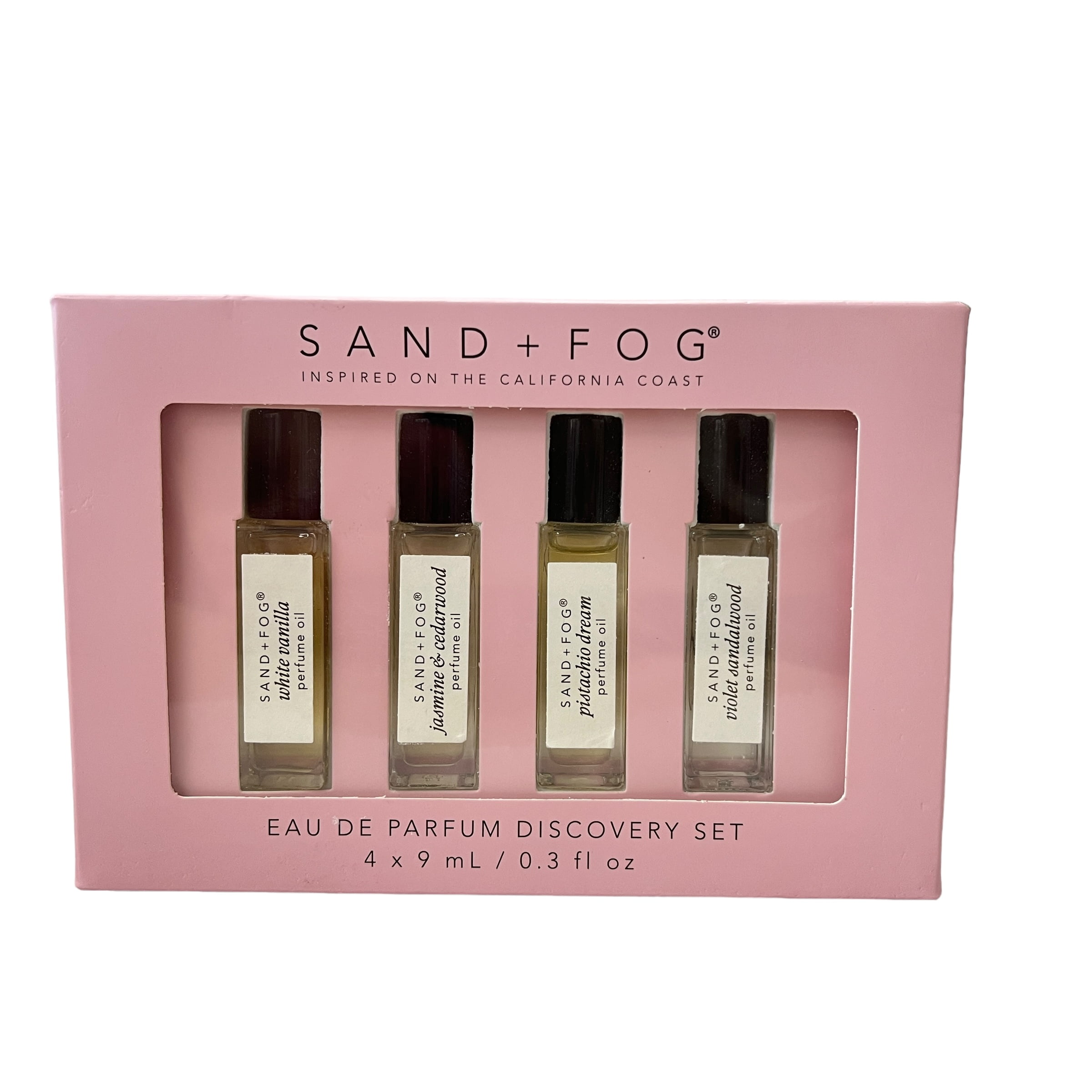 Sand + Fog Parfum Discovery Set White Vanilla, Jasmine & Cedarwood, Pistachio Dream, Violet ...