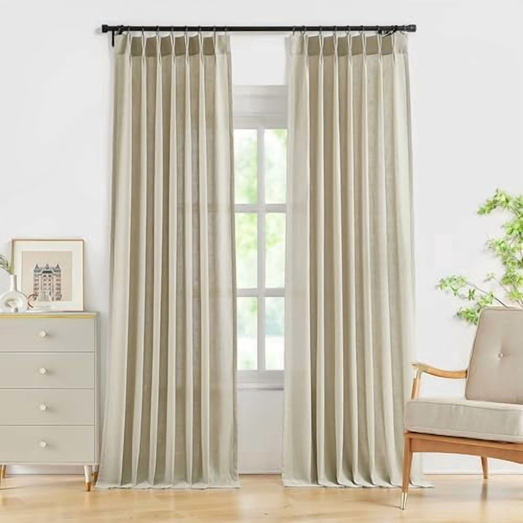 Sand Pinch Pleated Curtains 84 Inches Long,French Pleat Linen Blended ...