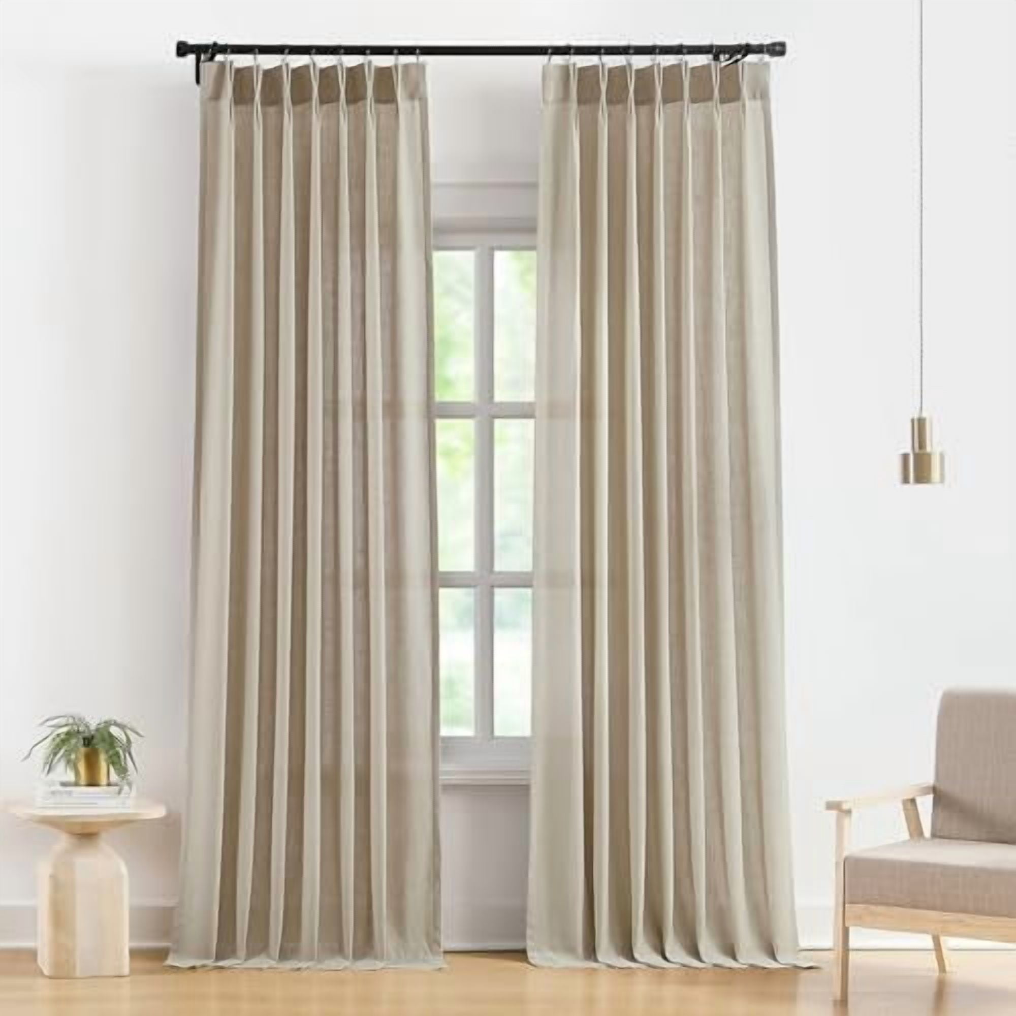 Sand Pinch Pleated Semi Sheer Curtains Textured Linen Blended Light ...