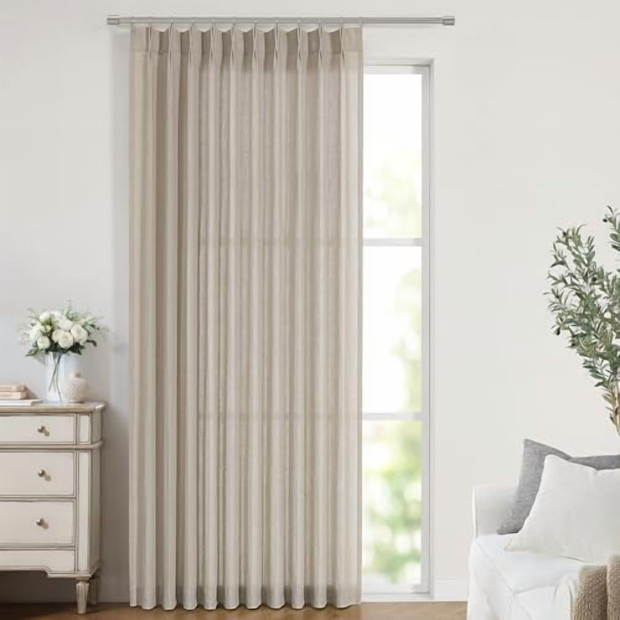 Sand Pinch Pleated Semi Sheer Curtains Textured Linen Blended Light ...