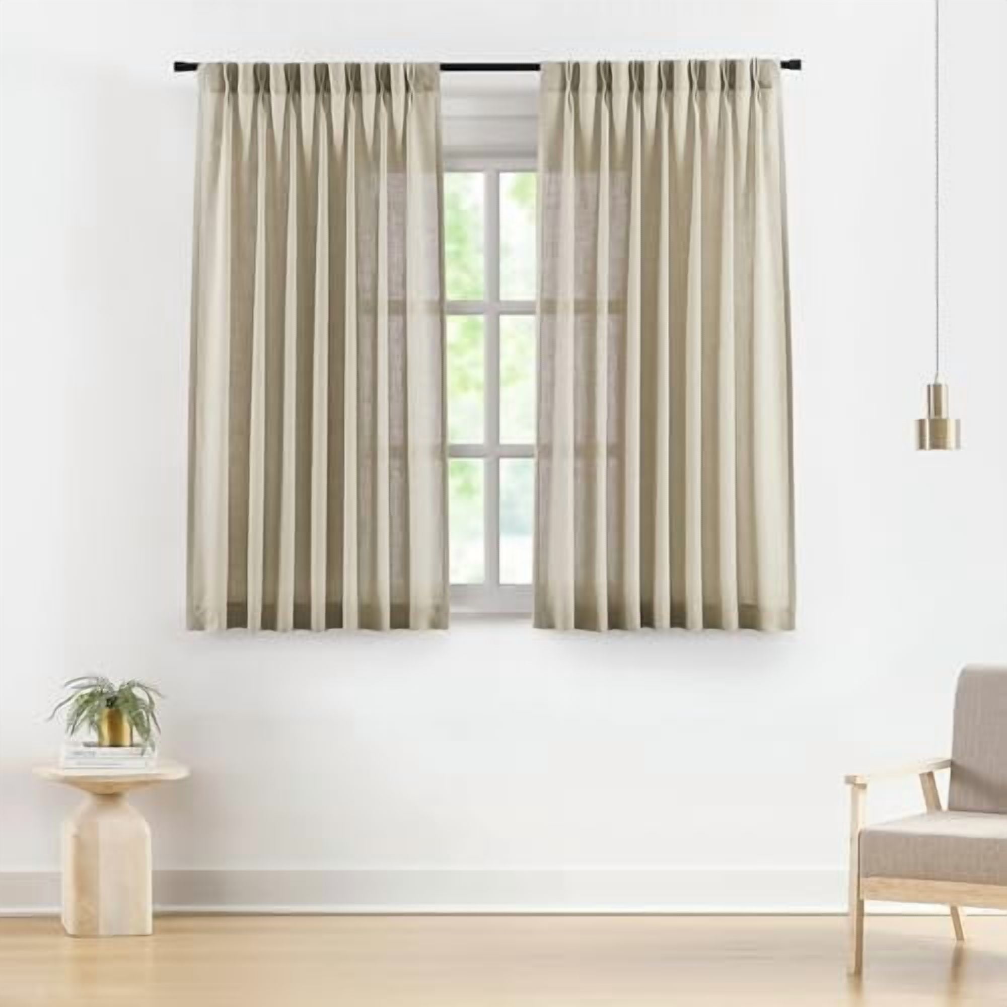 Sand Pinch Pleated Semi Sheer Curtains Textured Linen Blended Light ...