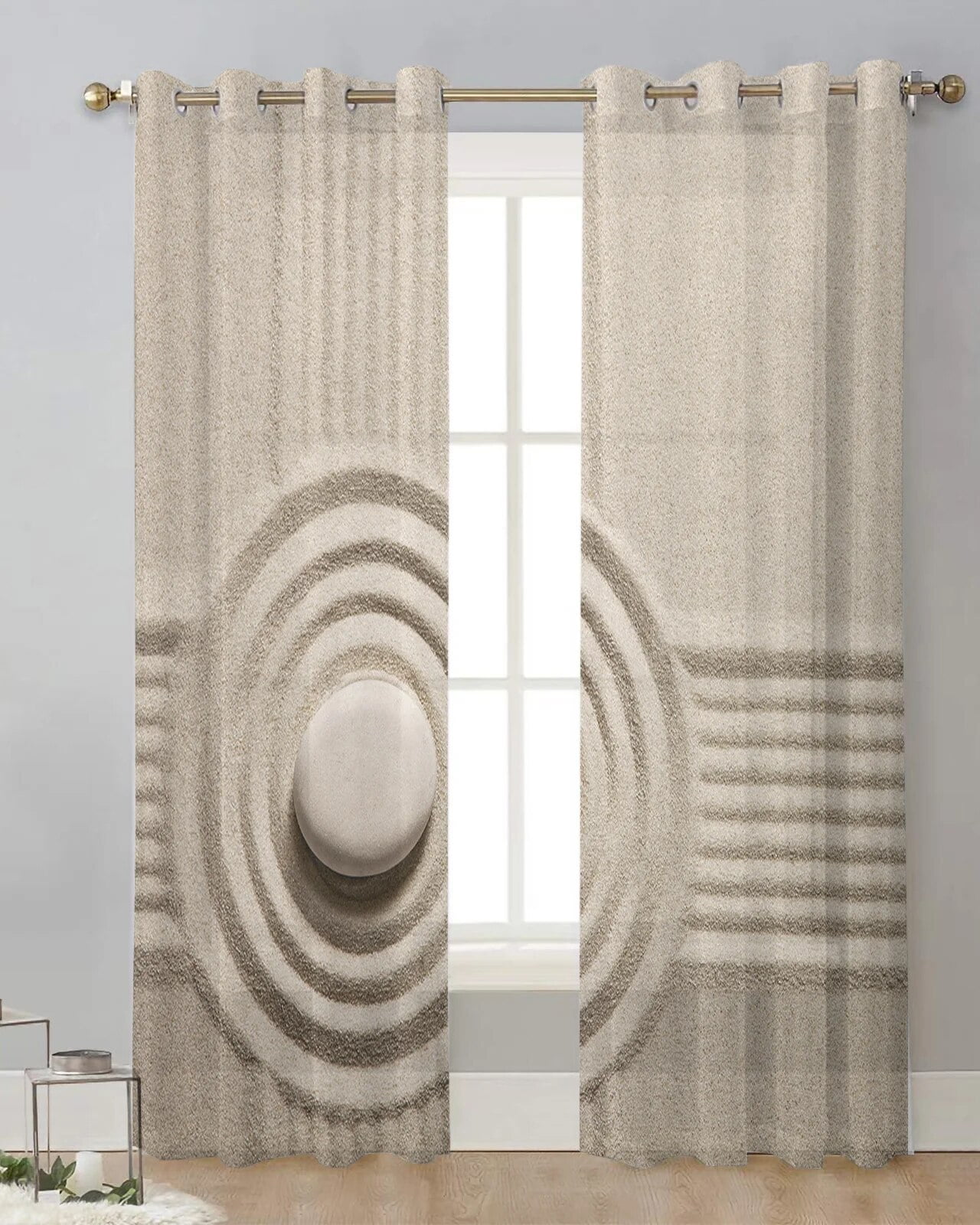Sand St Beige Gravel Tulle Drapes for Living Room Bedroom Sheer Window ...